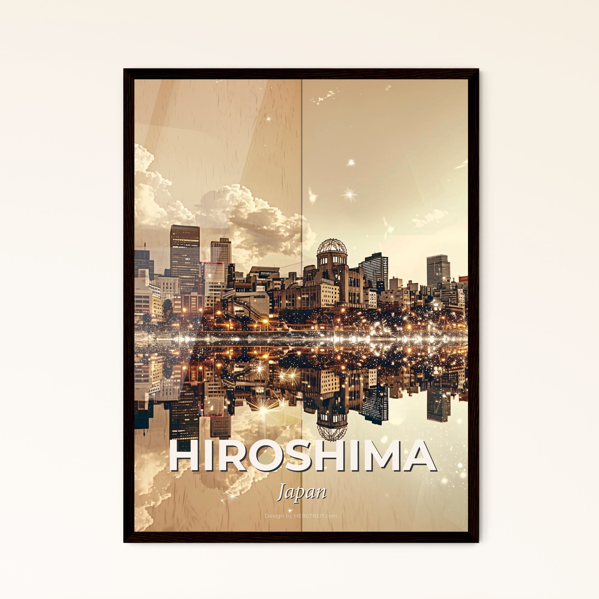 Hiroshima Skyline Icons Beige Composite Artwork – HEBSTREIT