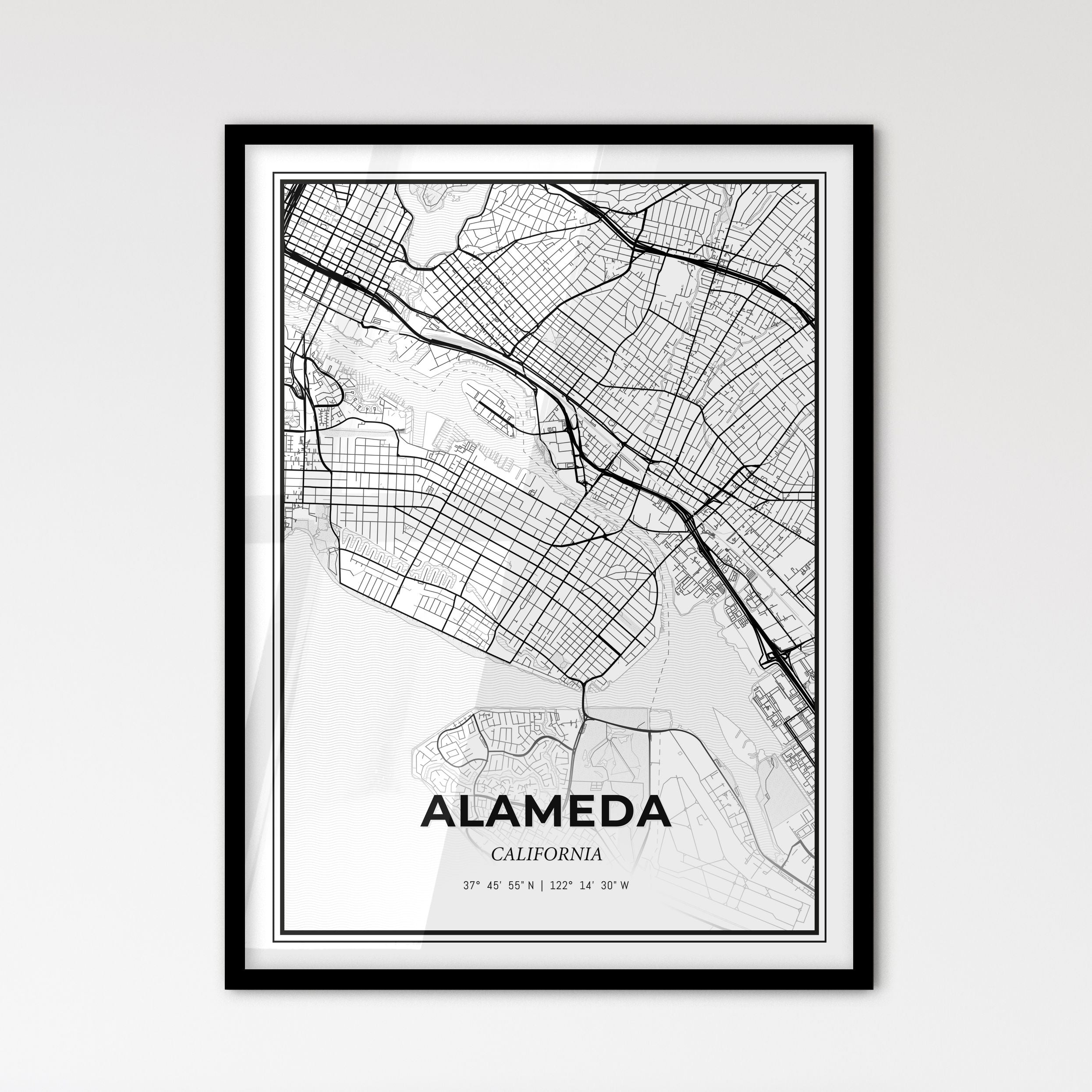 Alameda California Map - Black and White Art Print – HEBSTREIT