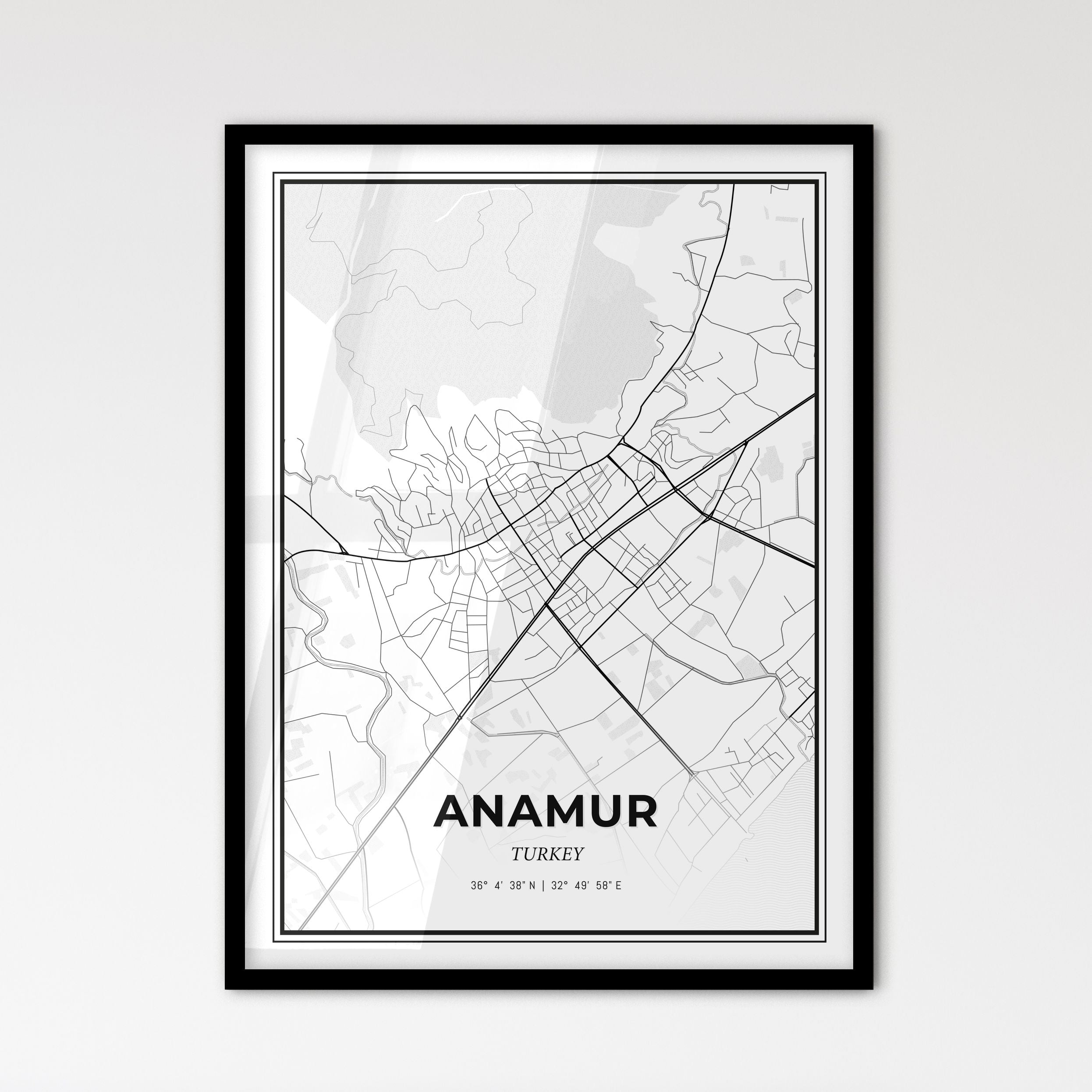 Anamur Turkey Map - Black and White Art Print – HEBSTREIT