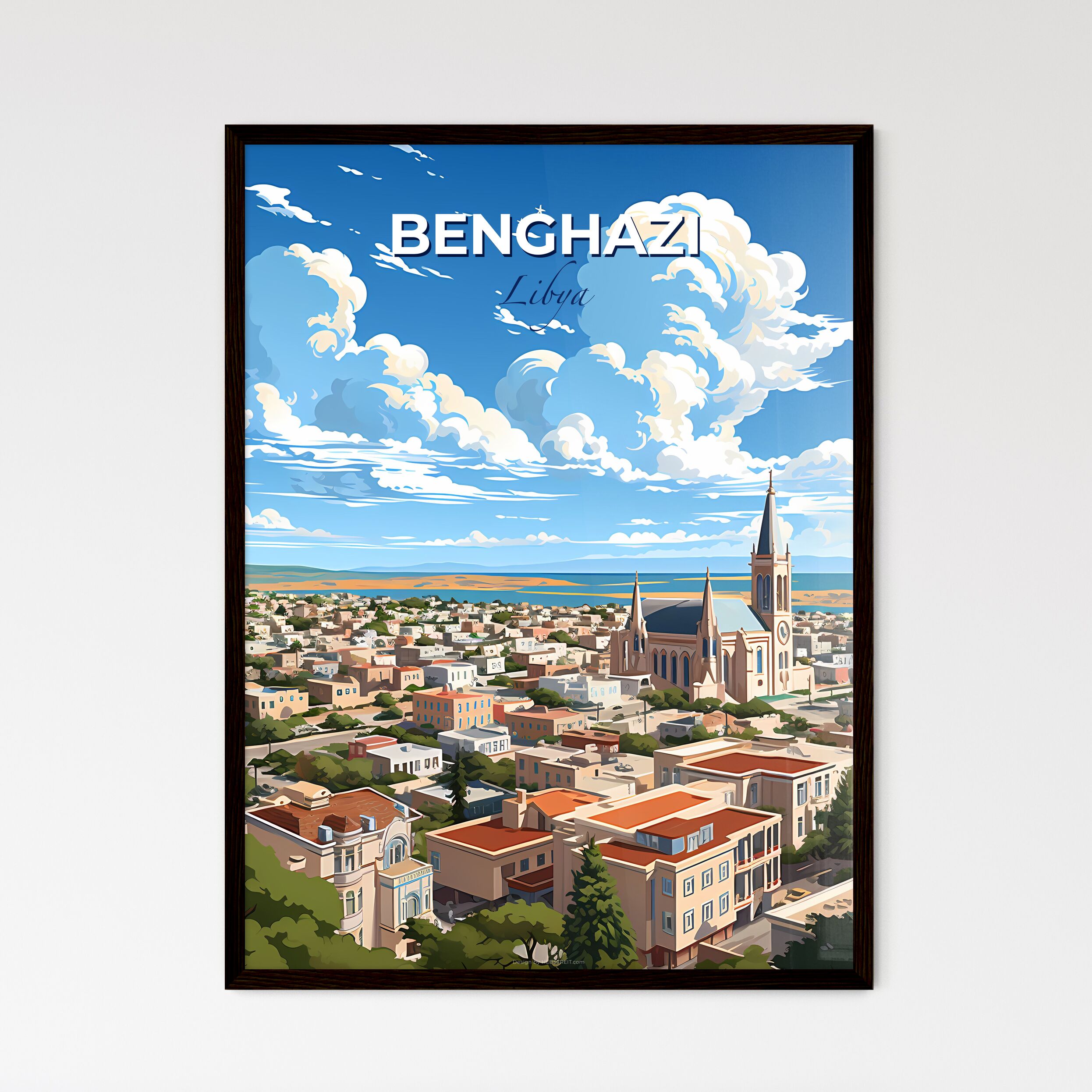 Benghazi Skyline Artistic Painting City Church Water Body Art Architecture | AI Art by HEBSTREIT