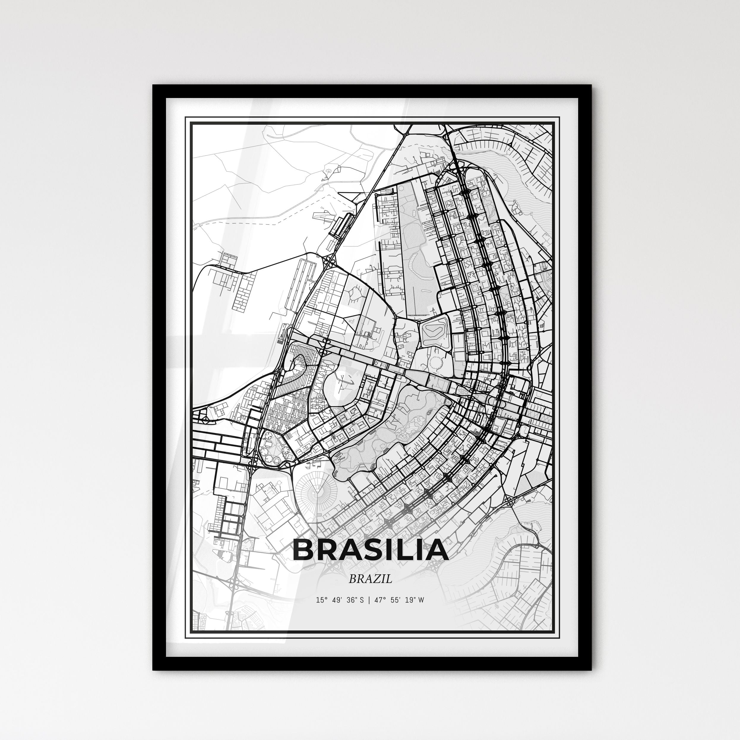 Brasilia Brazil Map - Black and White Art Print – HEBSTREIT