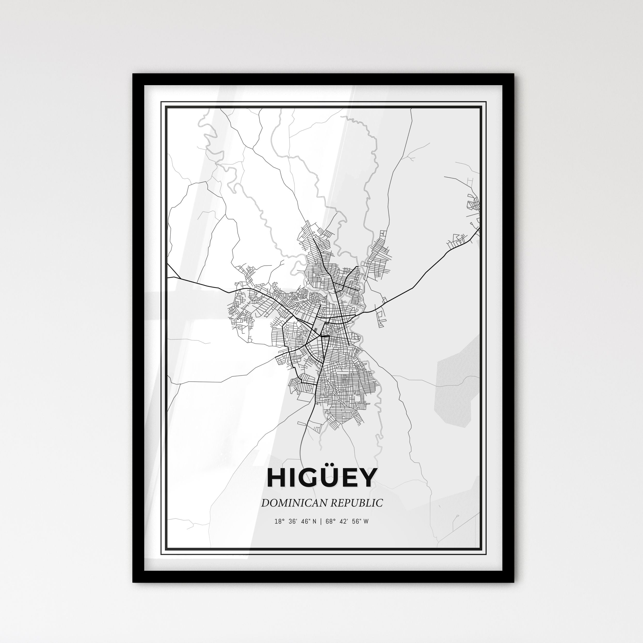 Higüey Dominican Republic Map - Black and White Art Print – HEBSTREIT