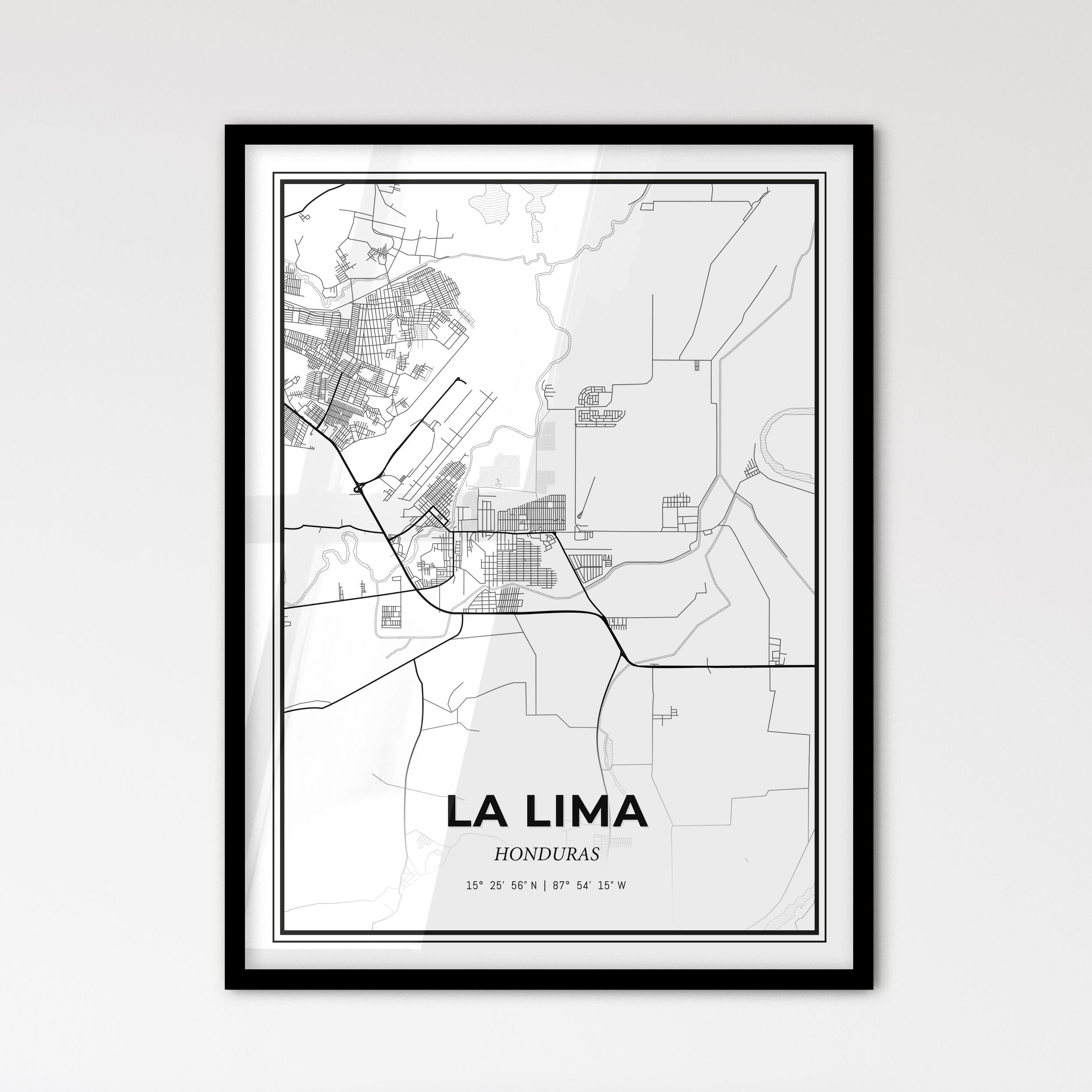 La Lima Honduras Map - Black and White Art Print – HEBSTREIT