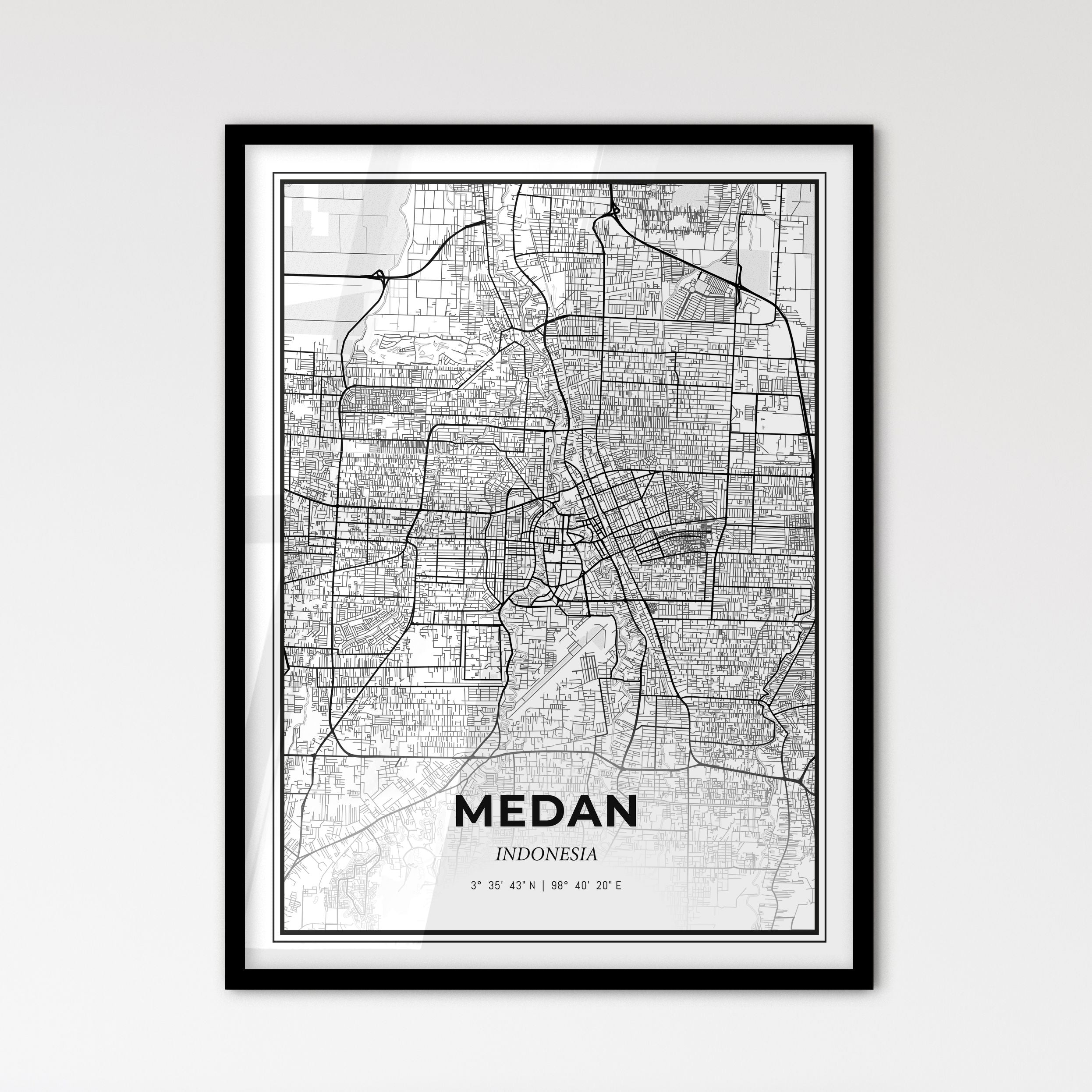 Medan Indonesia Map - Black and White Art Print – HEBSTREIT
