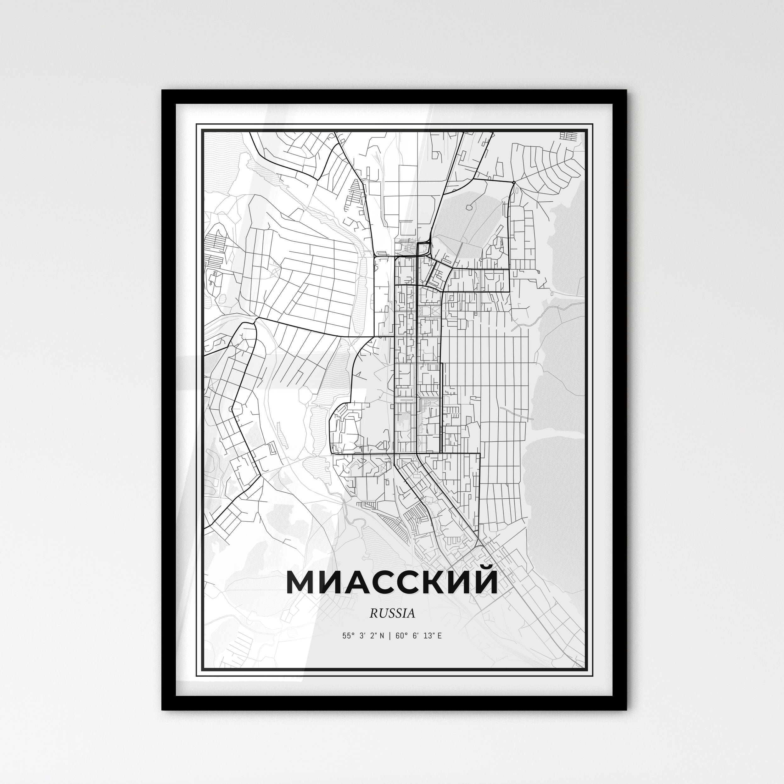Miass Russia Map - Black and White Art Print – HEBSTREIT