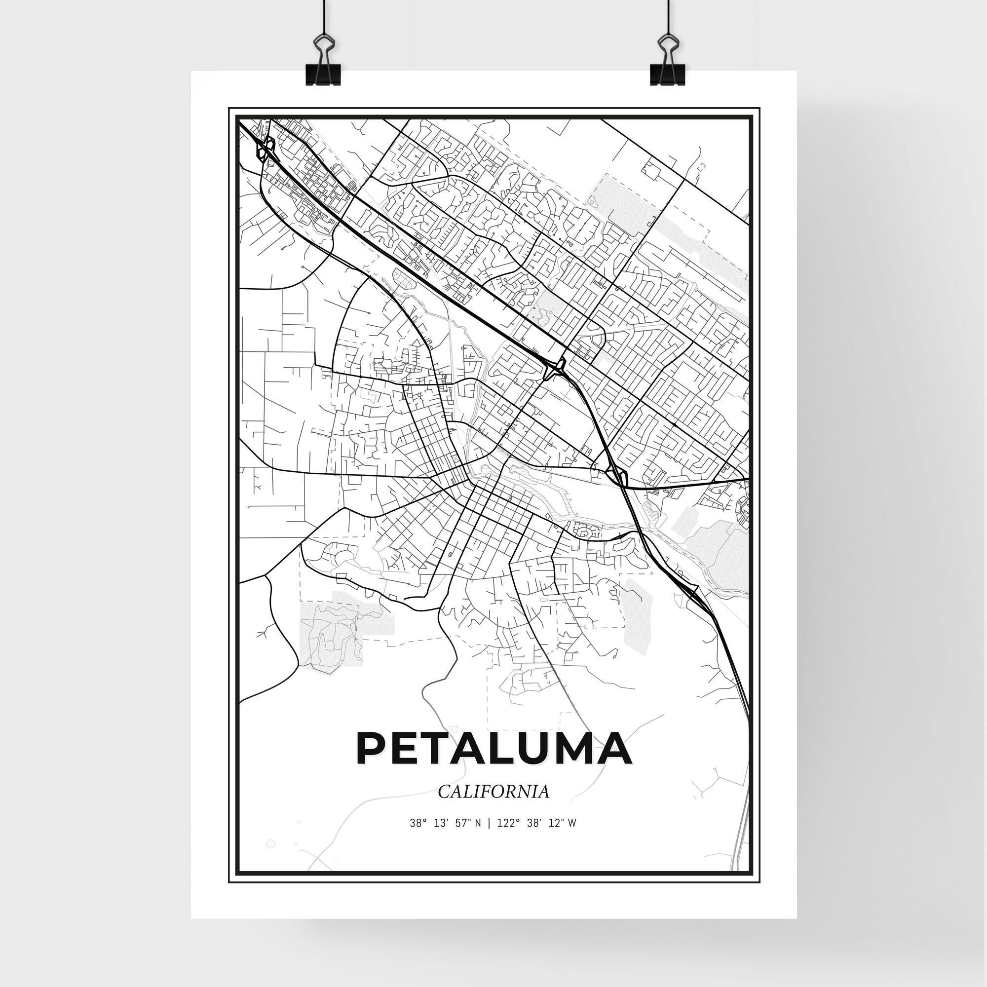 Petaluma California Map - Black and White Art Print – HEBSTREIT