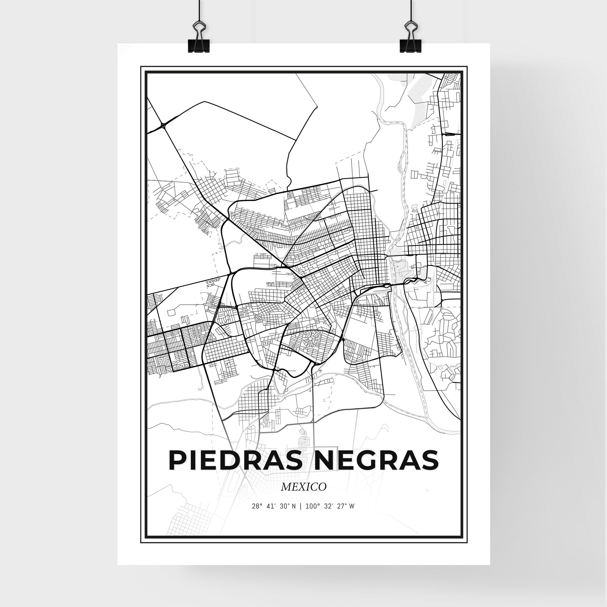 Piedras Negras Mexico Scandinavian Style City Map – HEBSTREIT