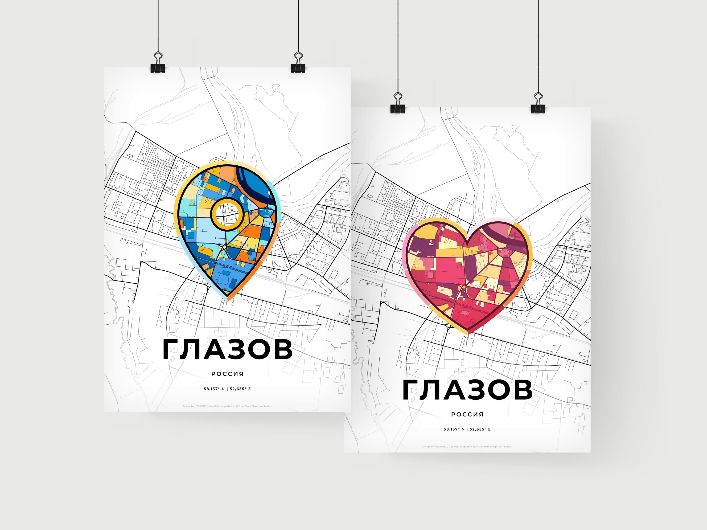 Glazov Russia, Minimal Art Map With A Colorful Icon – HEBSTREIT