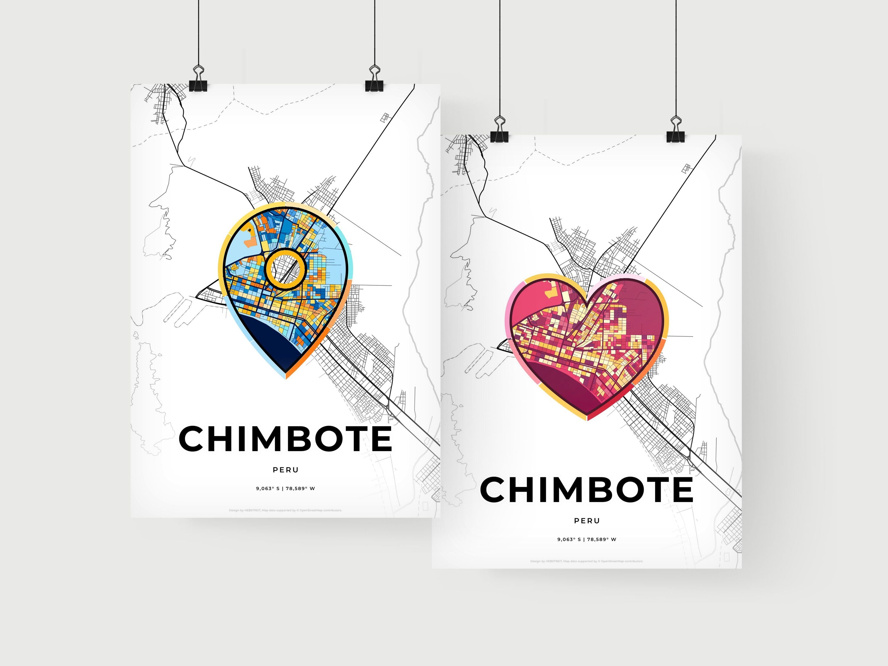 CHIMBOTE PERU minimal art map with a colorful icon. Creative city map poster. Where we met maps ...