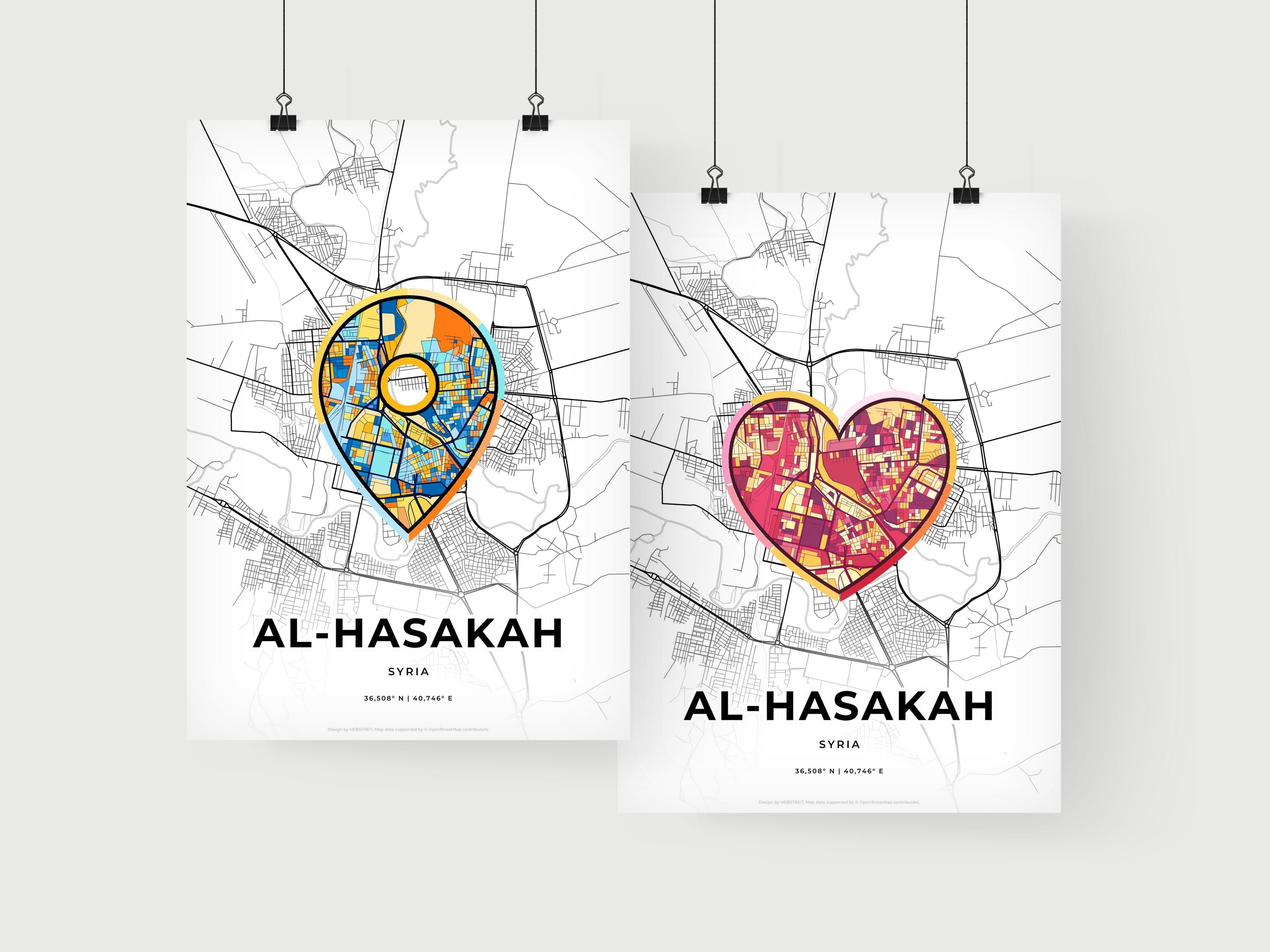Al-Hasakah Syria, Minimal Art Map With A Colorful Icon – HEBSTREIT