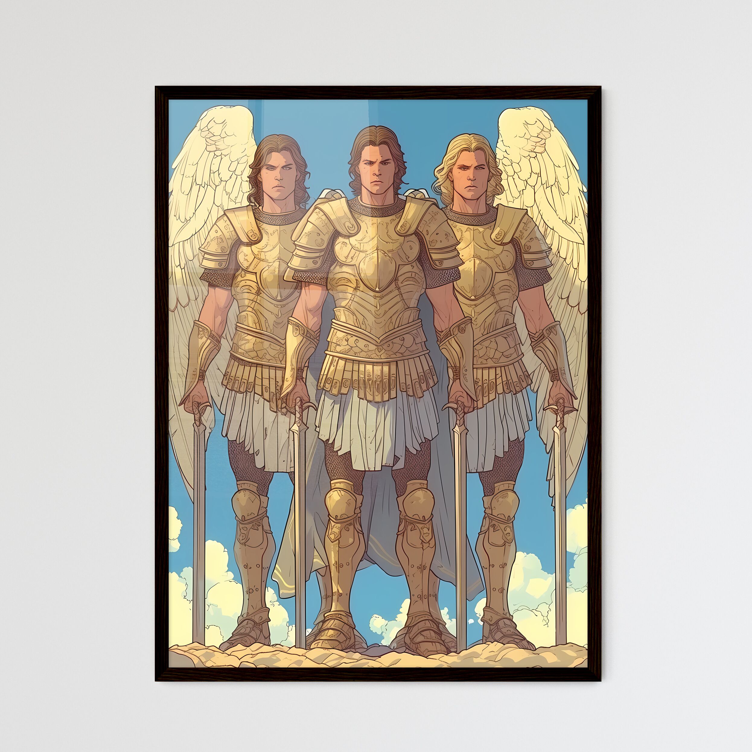 A Poster of Group Of The Three Archangels St - A Group Of Men Wearing ...