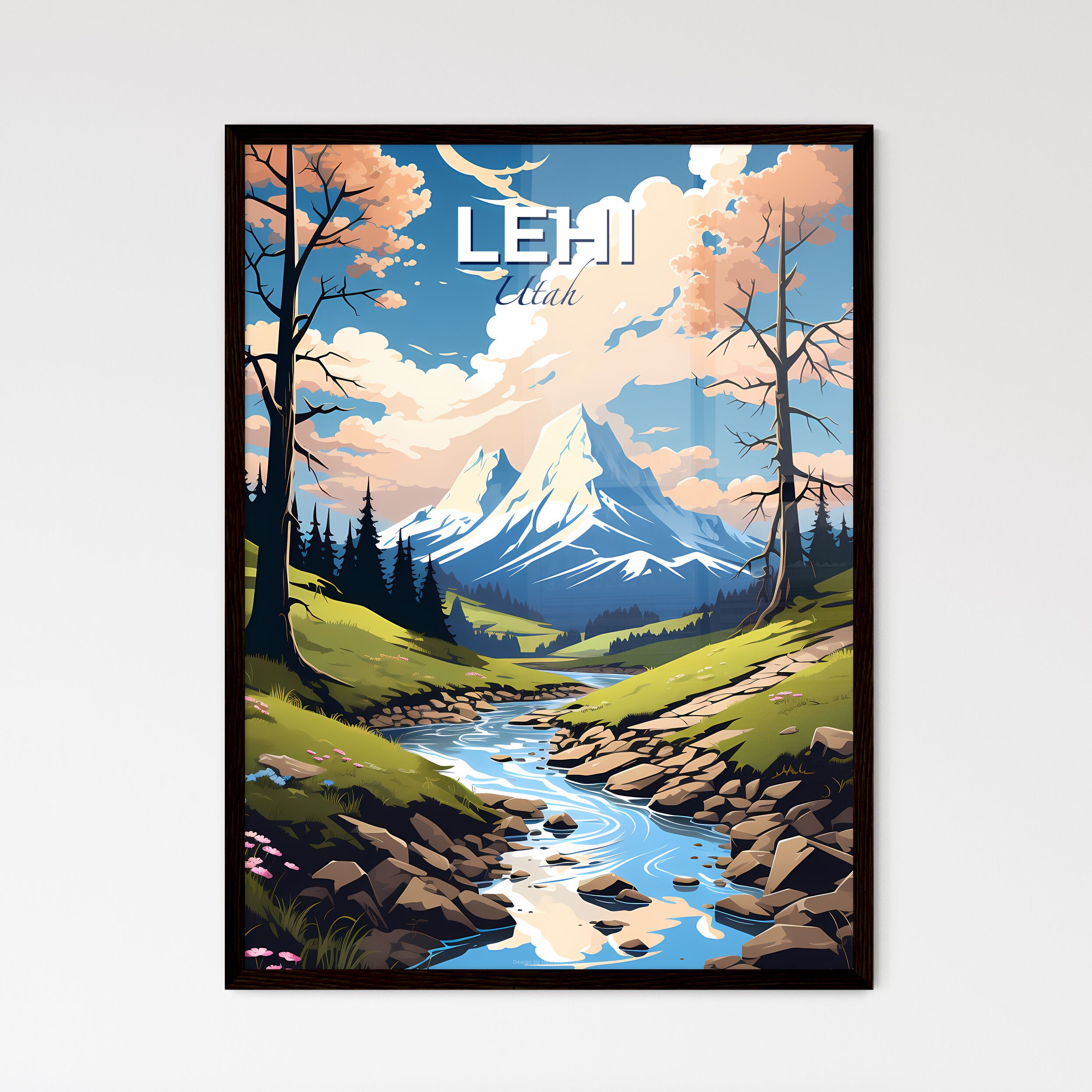 Lehi, Utah, A Poster of a river running through a valley with trees and ...