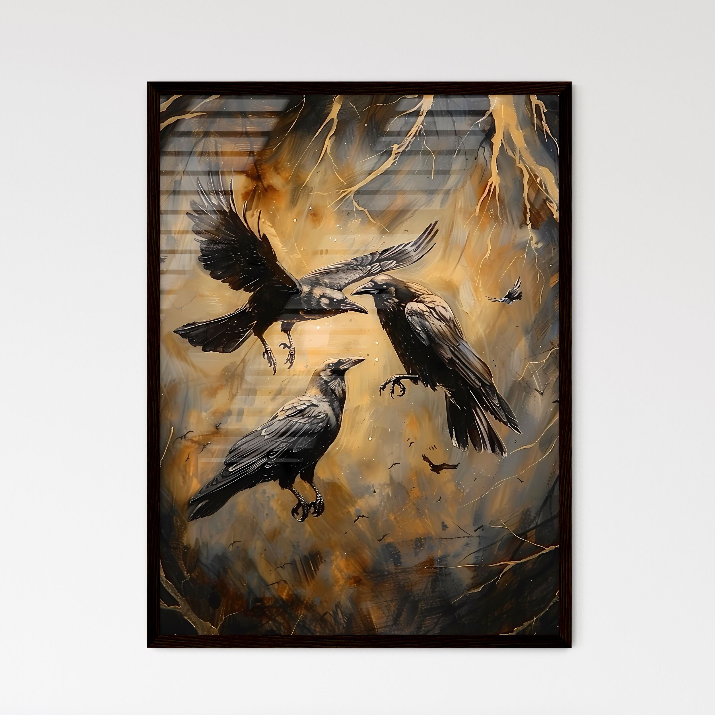2 crows fighting - a group of birds flying in the air | AI Art by HEBSTREIT