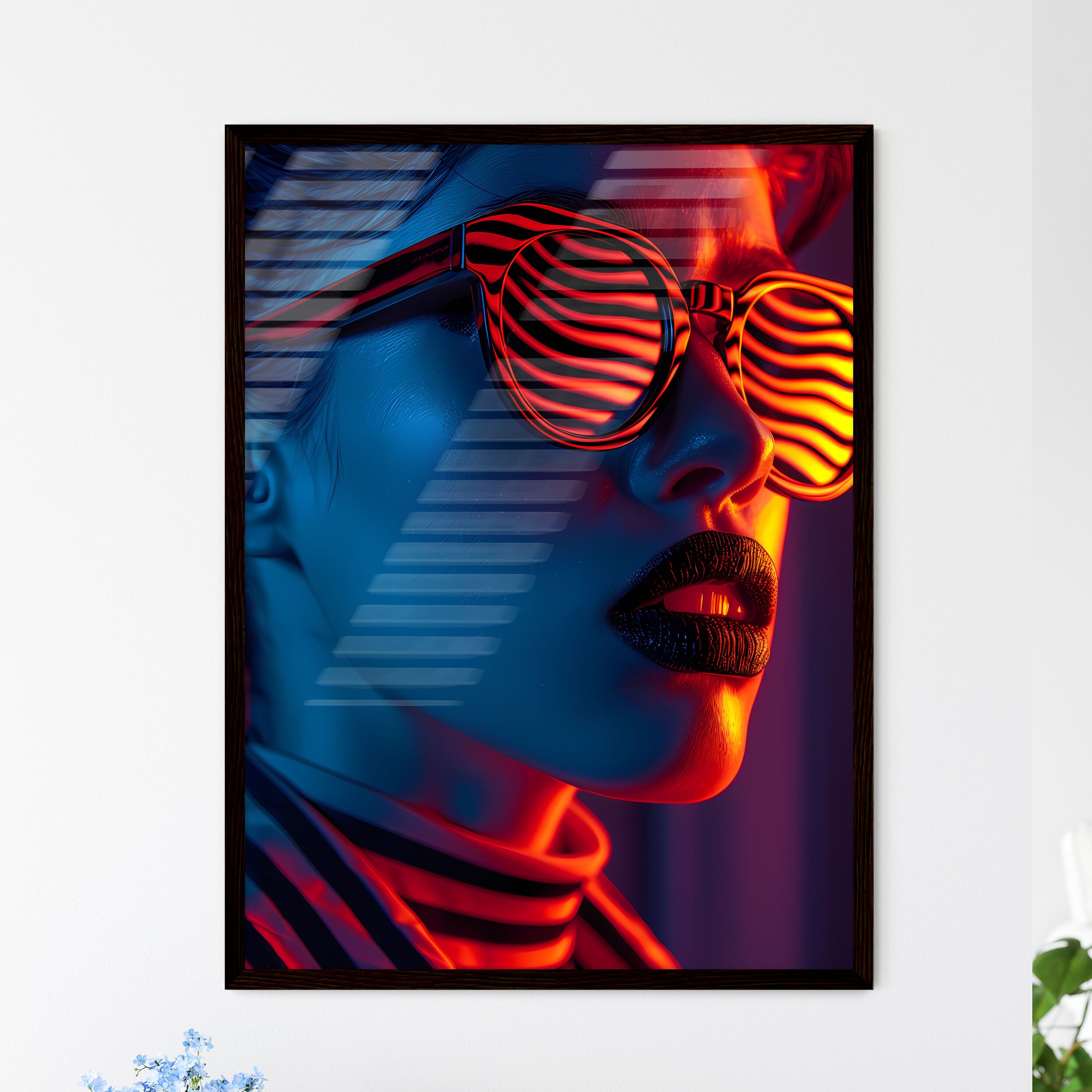 Wonan in the style of a op-art poster - a woman wearing sunglasses with ...