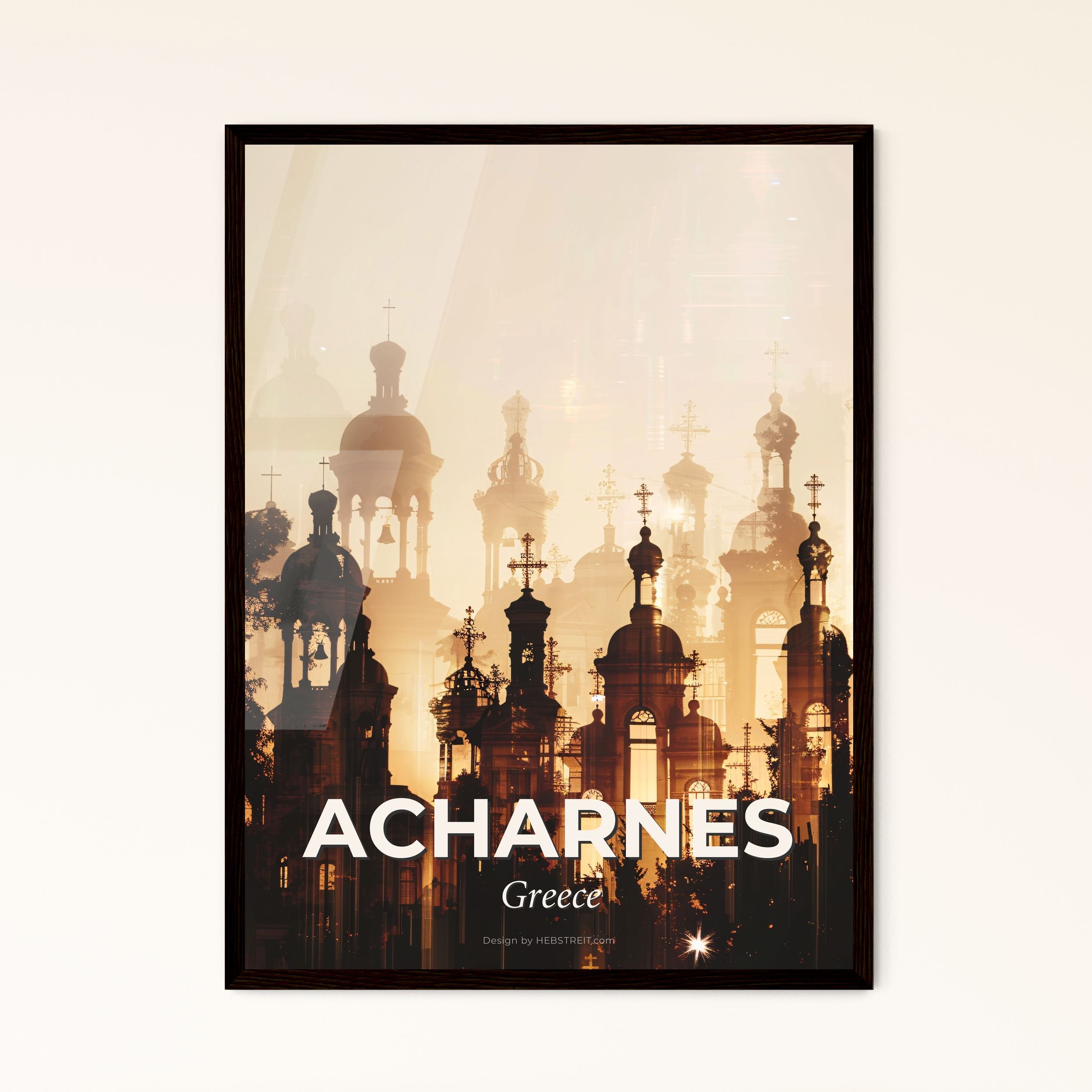 Acharnes Greece Double Exposure Cityscape Skyline Artwork Poster ...