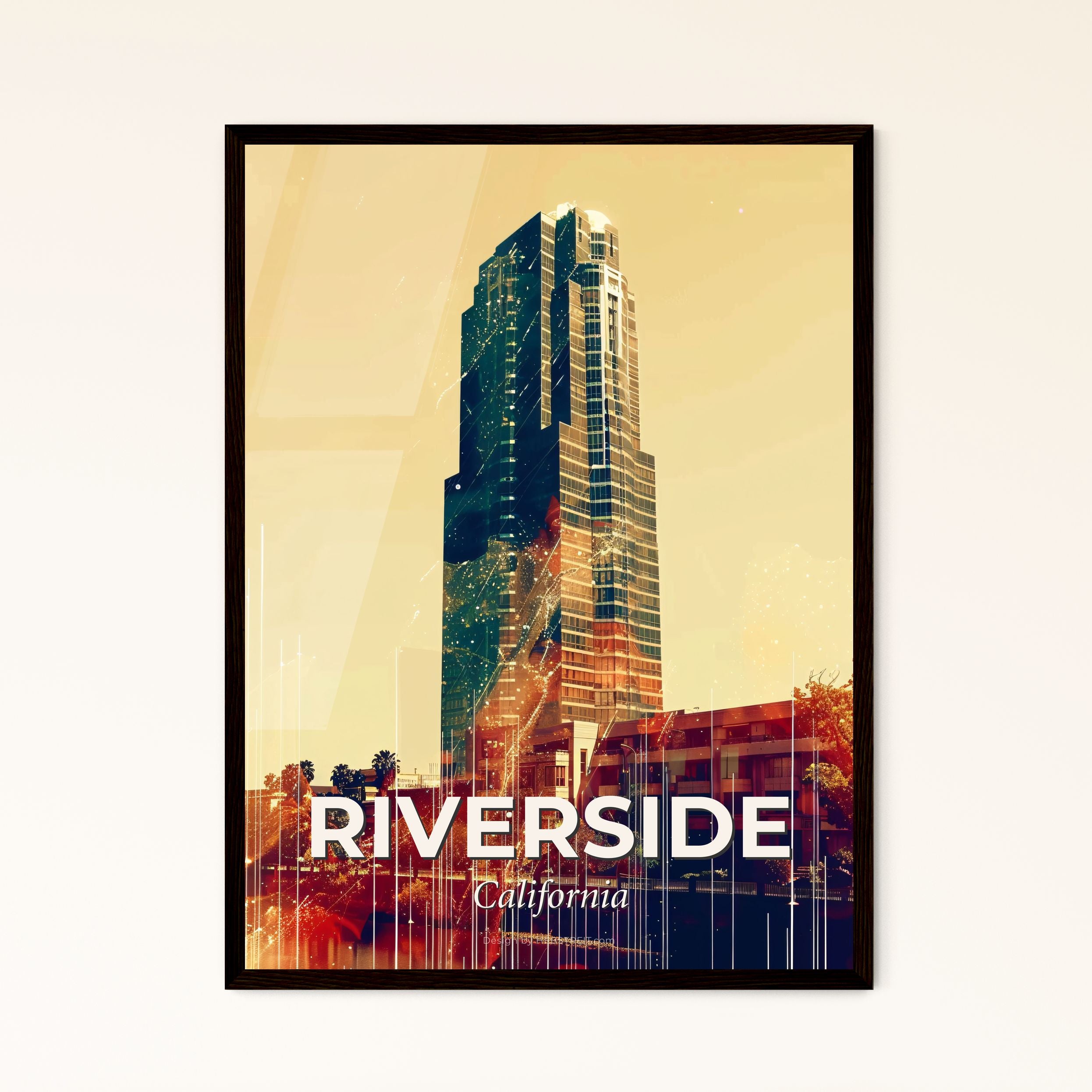 Riverside City Skyline Composite Art Bright Beige Poster – HEBSTREIT