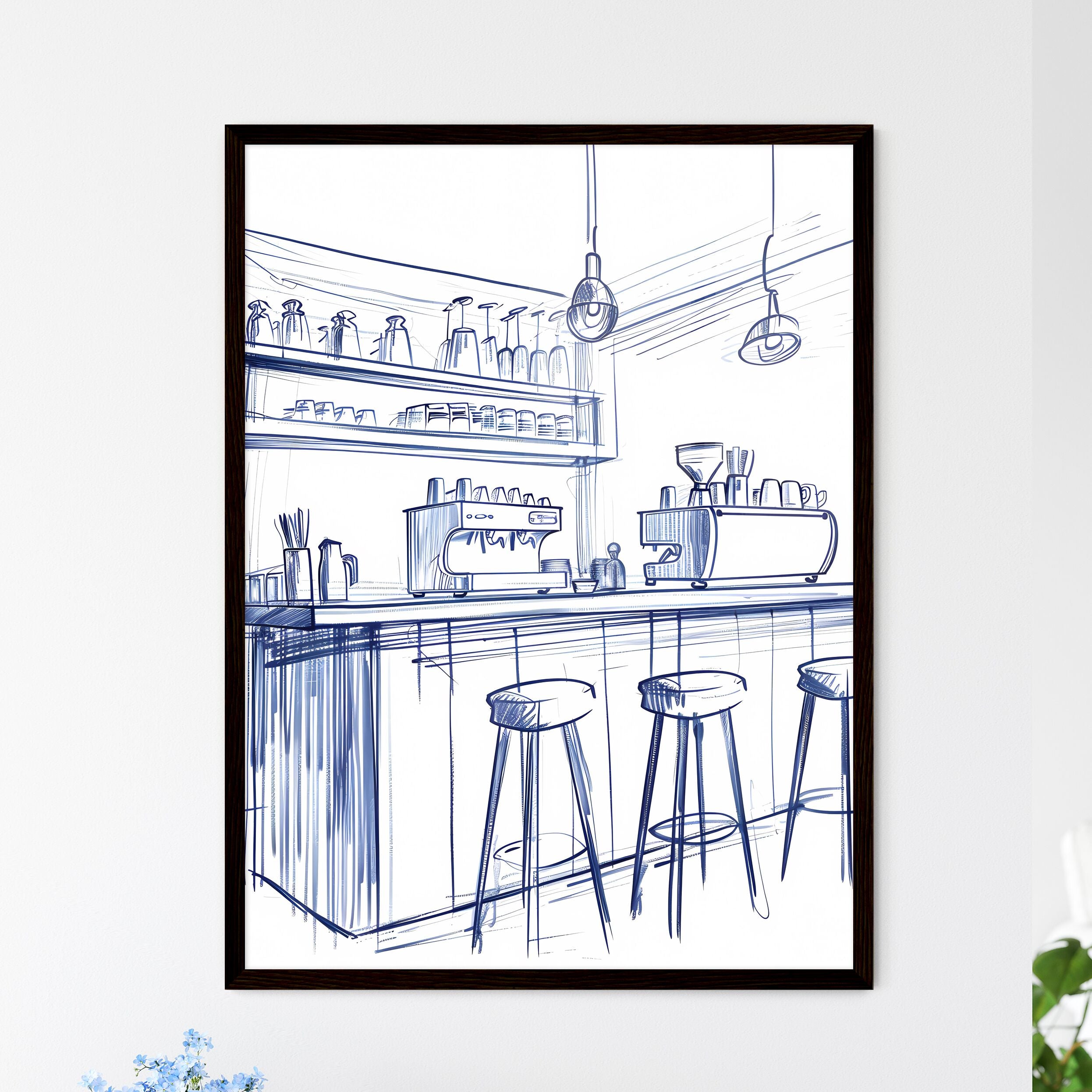 A sketch of a cafe, with pencil on white background, linear ...