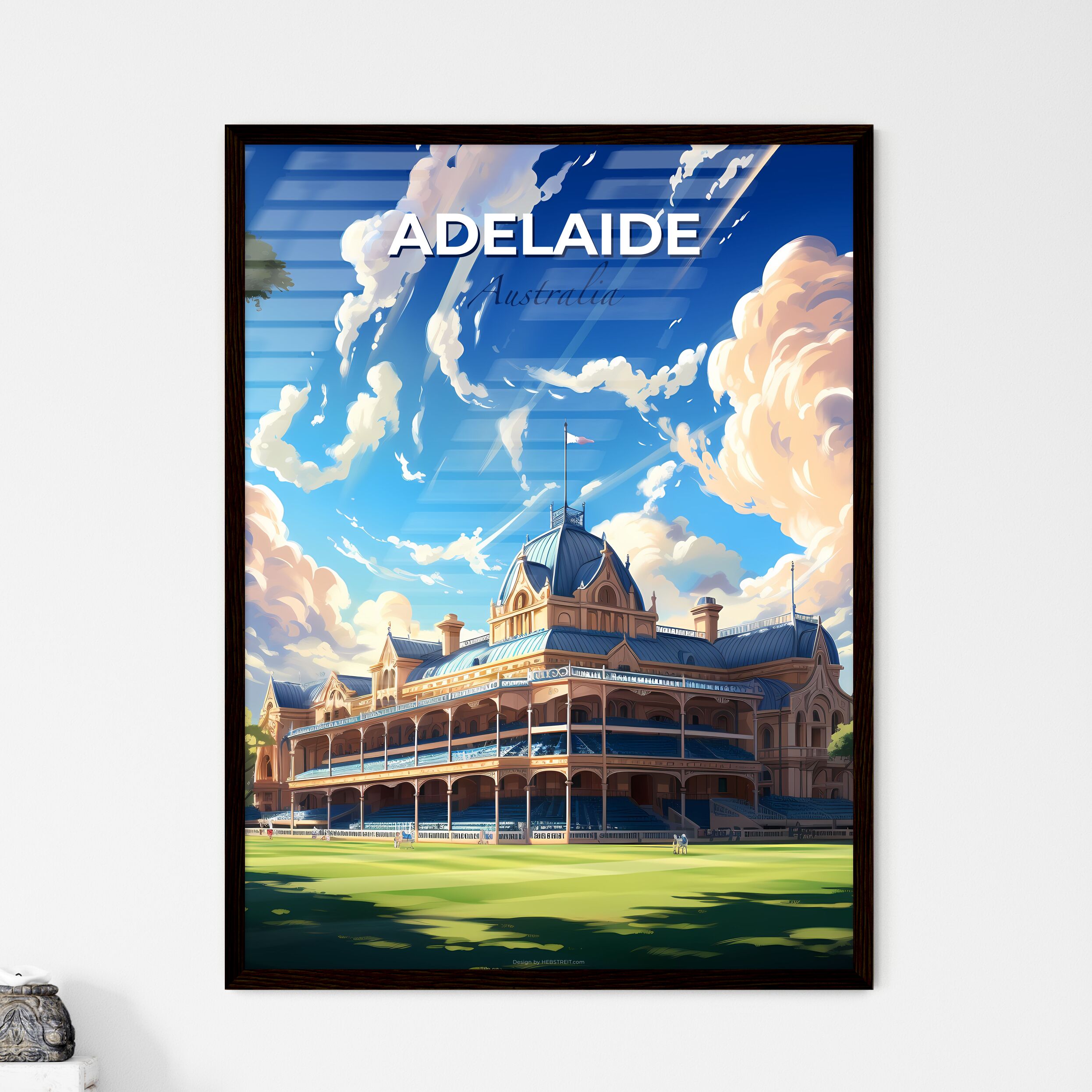 Painting: Cityscape of Adelaide Skyline, Building Balconies and Trees ...