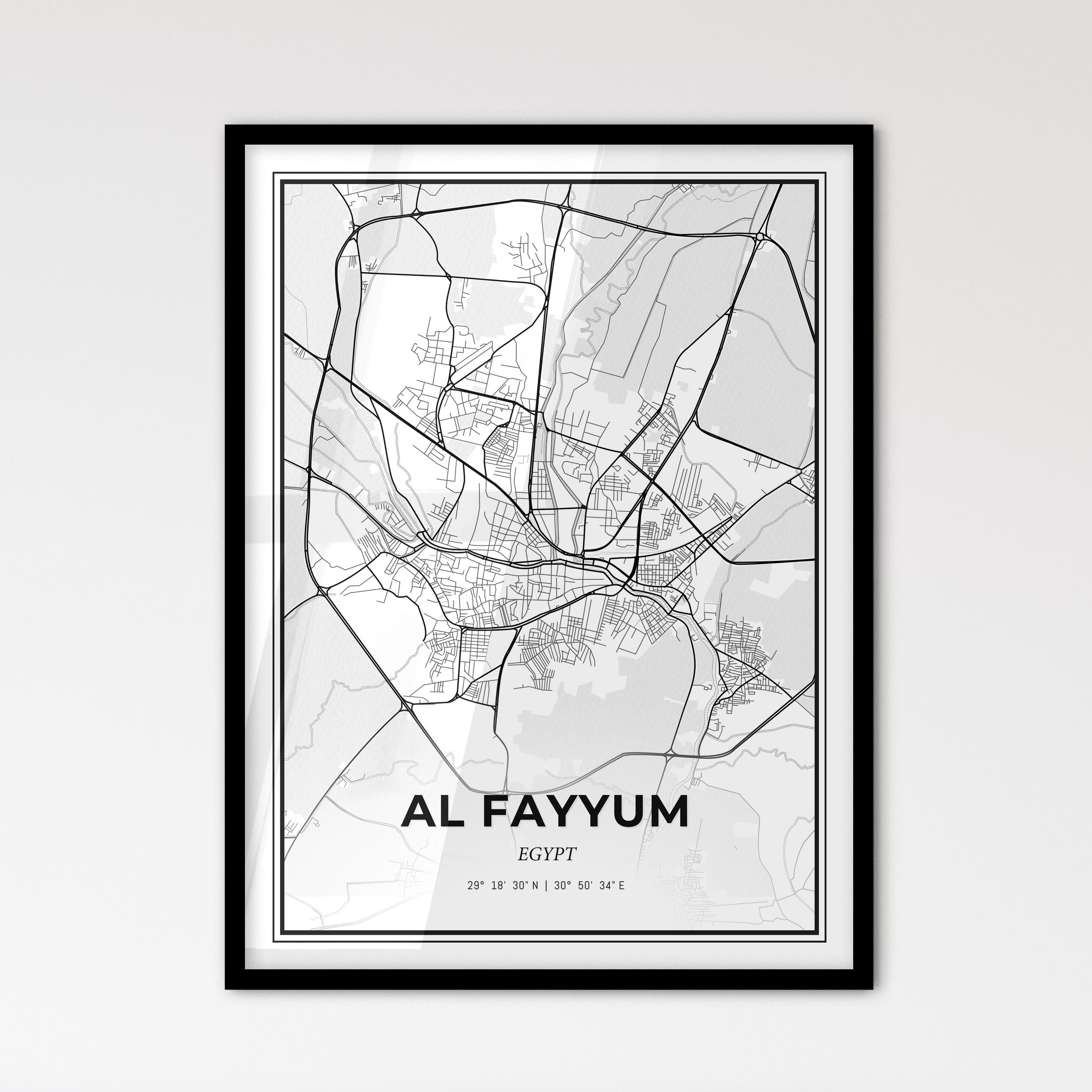 Al Fayyum Egypt Map - Black and White Art Print – HEBSTREIT