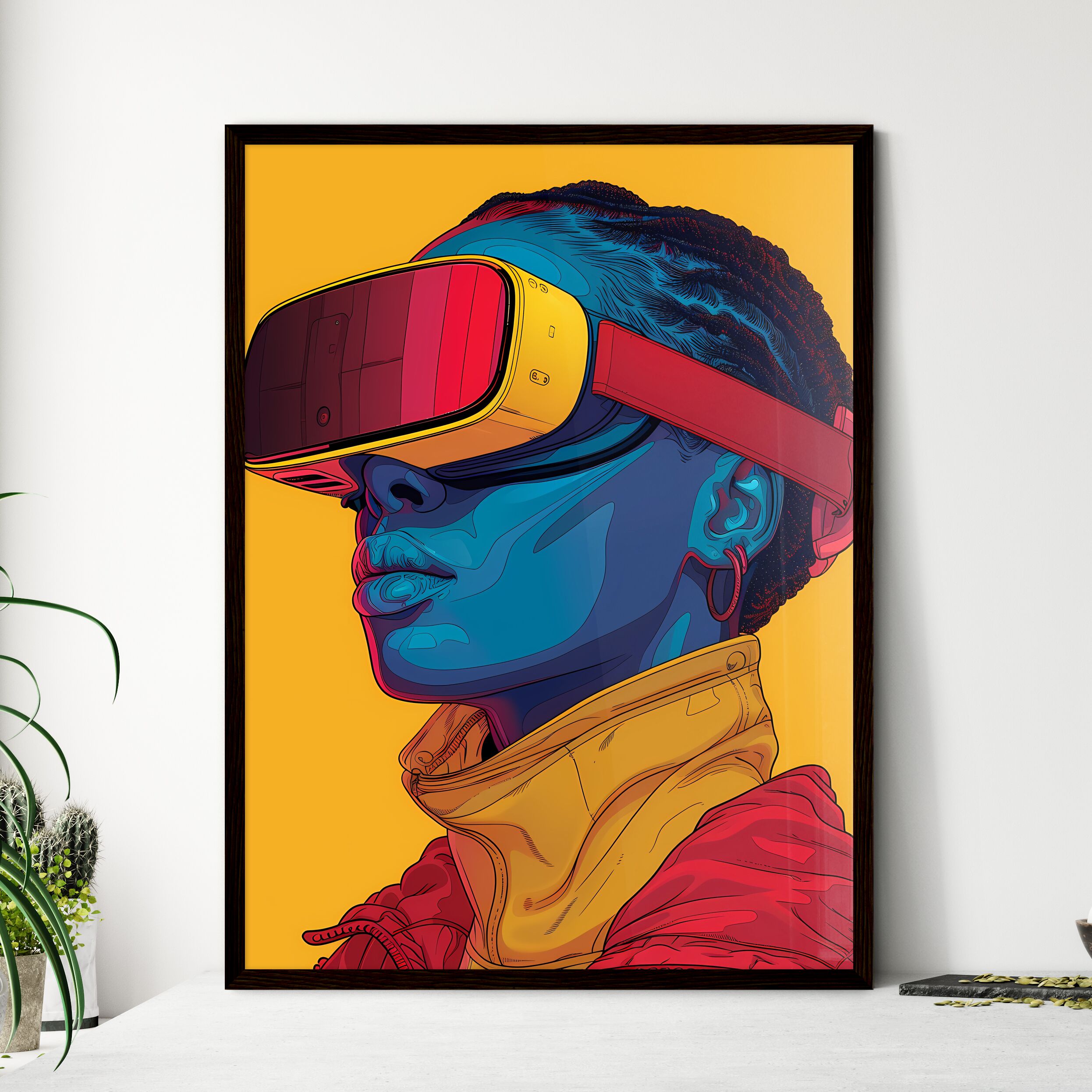 African woman wearing VR headset immersed in - Framed Art Print – HEBSTREIT