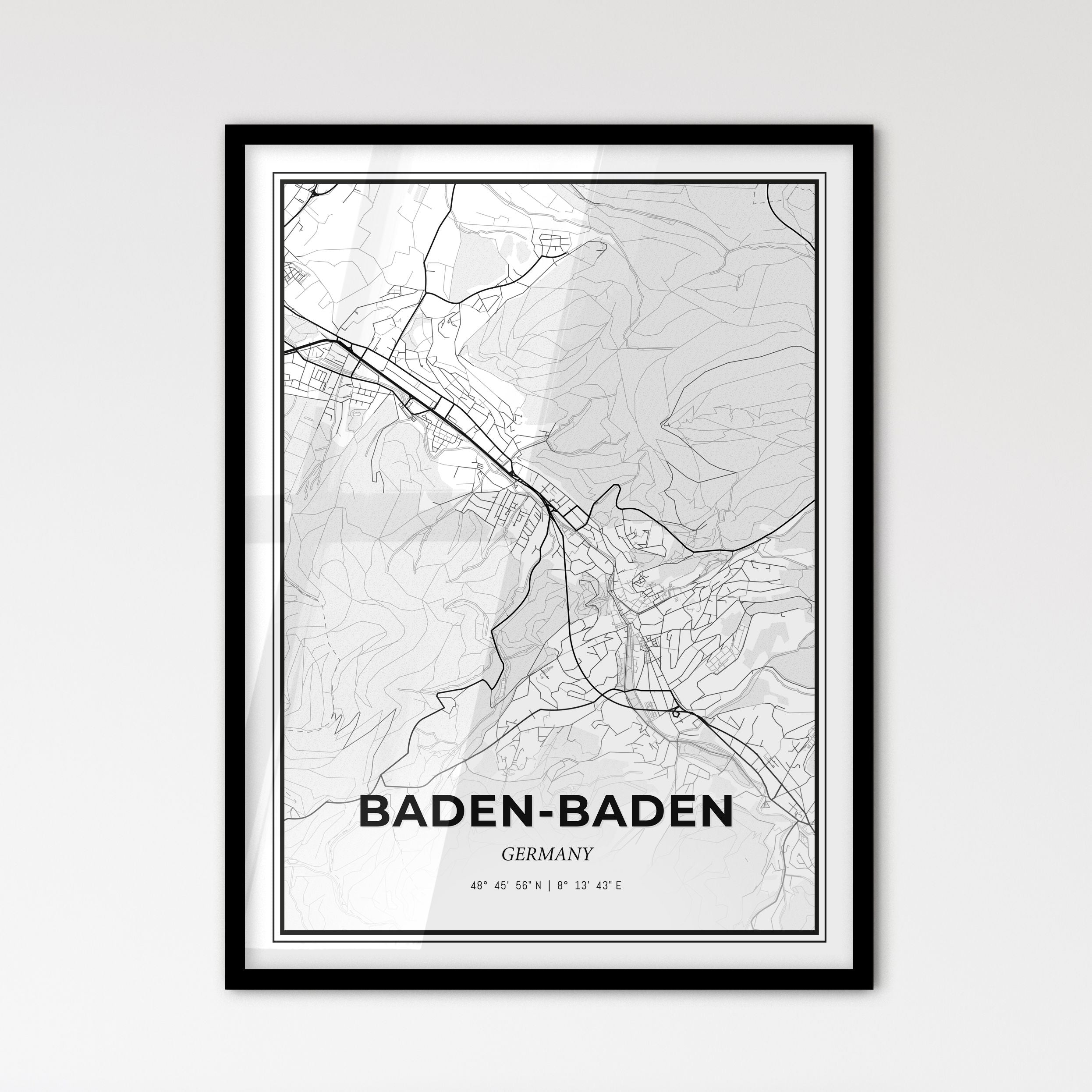 Baden-Baden Germany Map - Black and White Art Print – HEBSTREIT