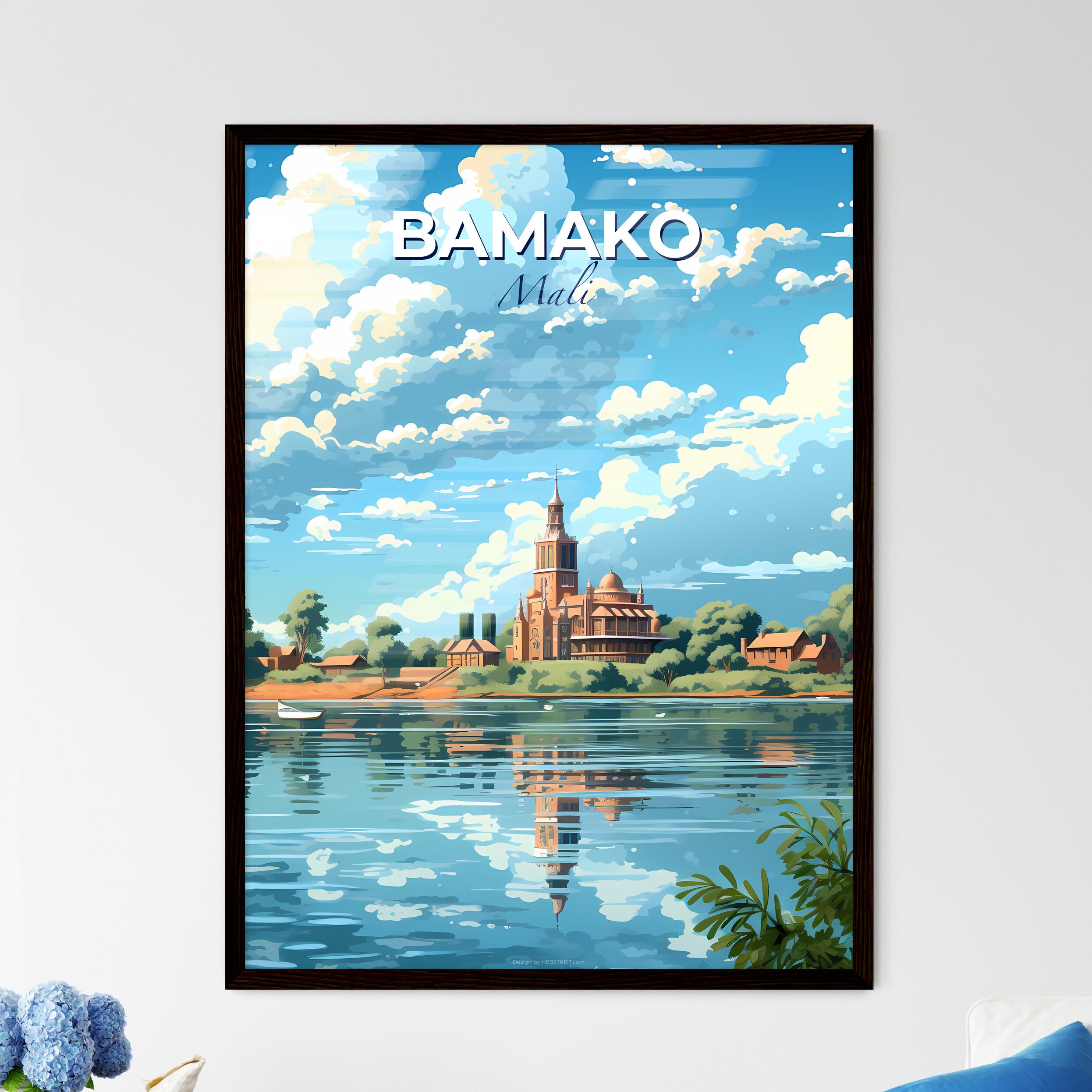 Stunning Bamako Mali Skyline Art Painting of Castle Trees Water View ...