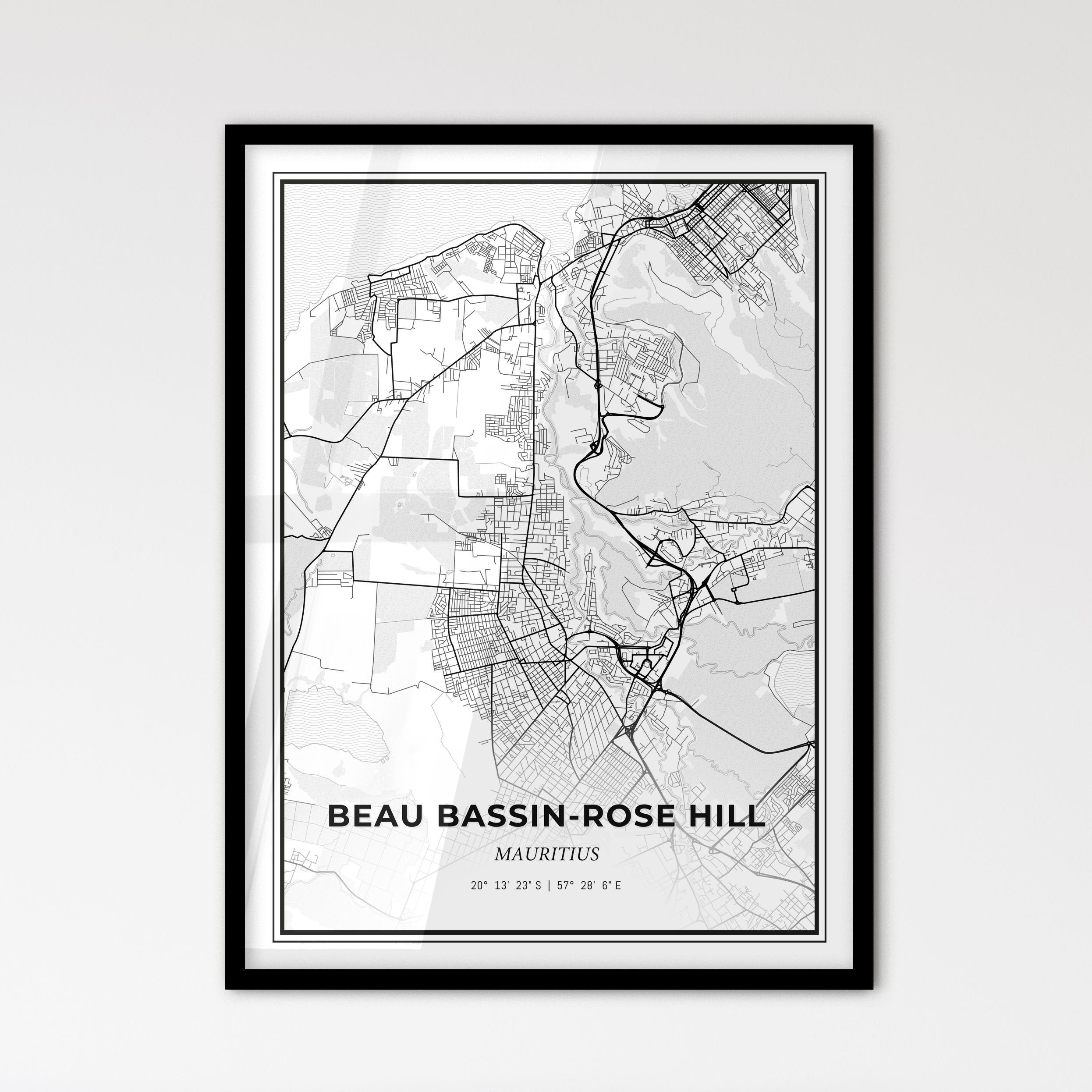 Beau Bassin-Rose Hill Mauritius Map - Black and White Art Print – HEBSTREIT