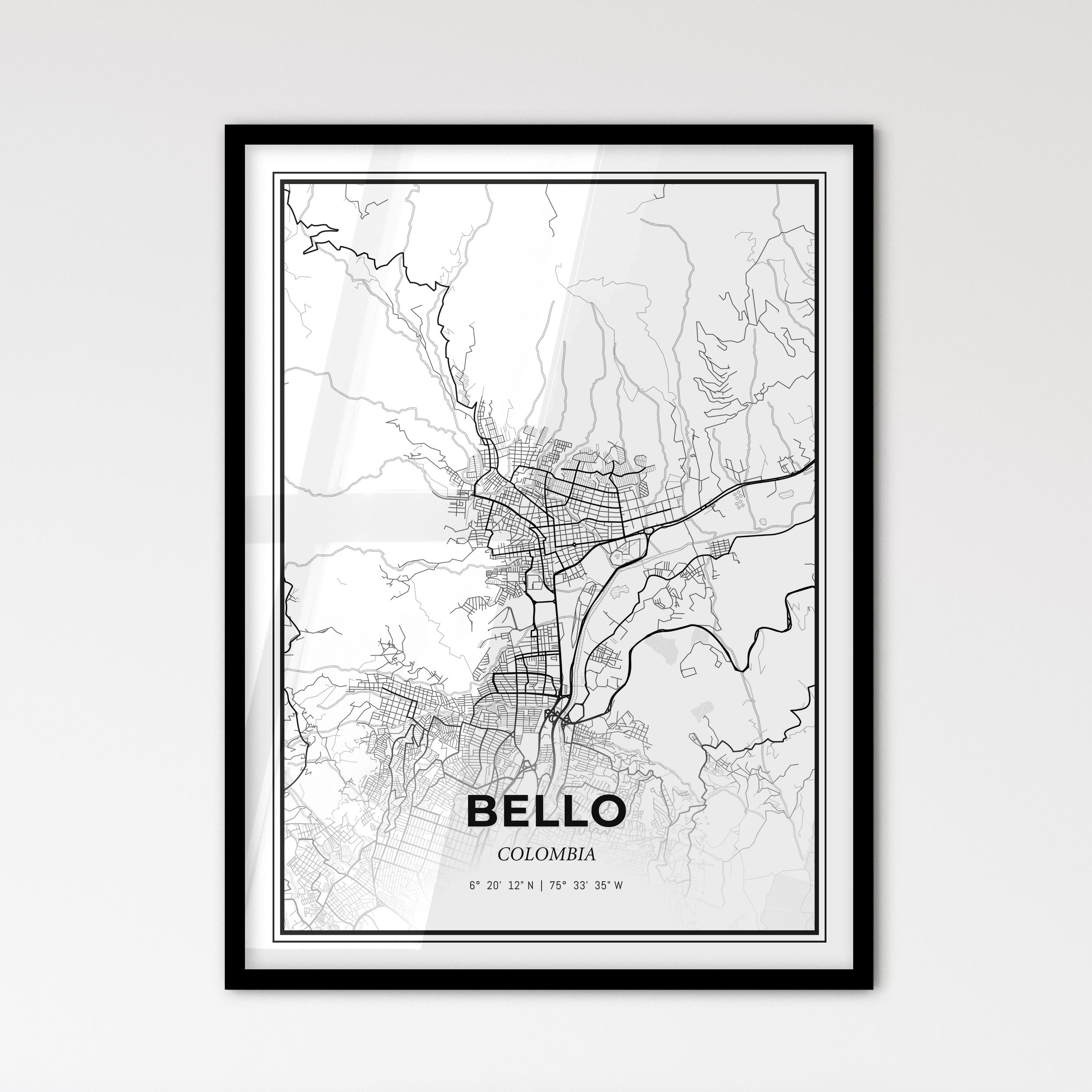 Bello Colombia Map - Black and White Art Print – HEBSTREIT