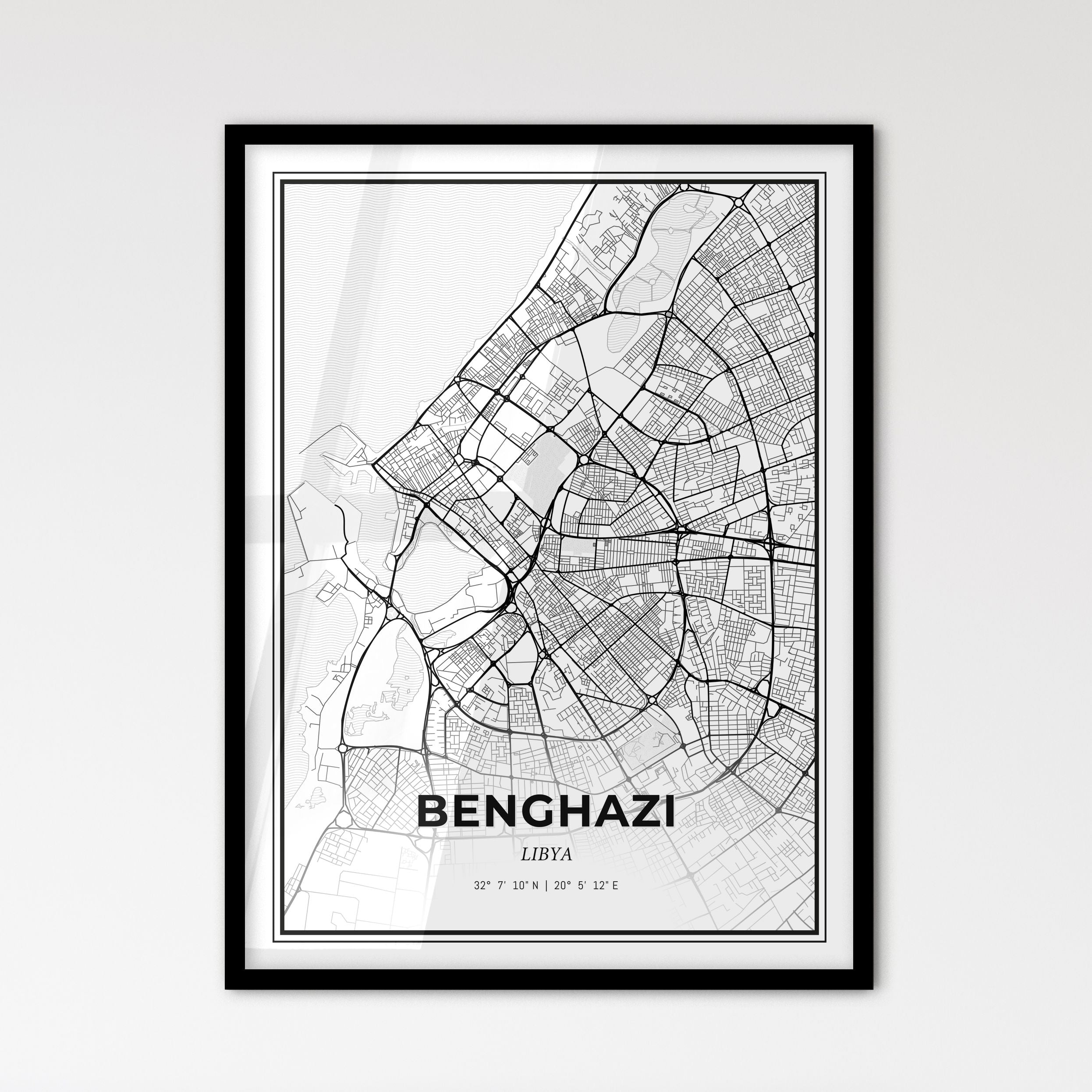 Benghazi Libya Map - Black and White Art Print – HEBSTREIT