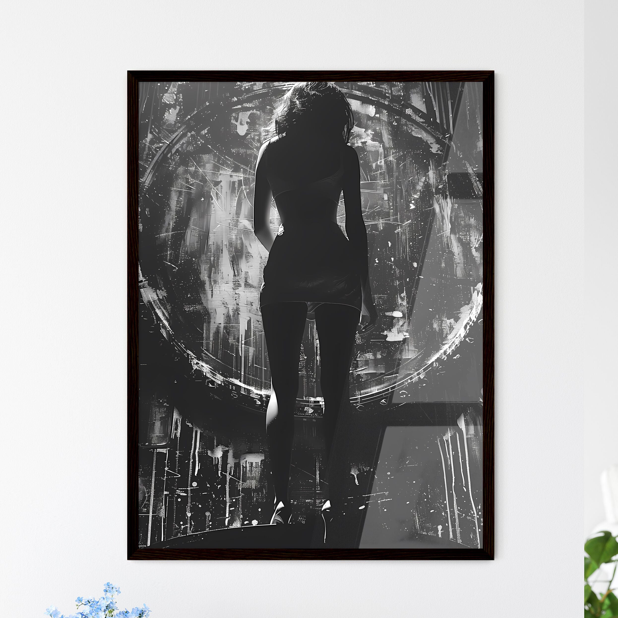 Black and White Painting: Mysterious Femme Fatale in Heels, Low Angle ...