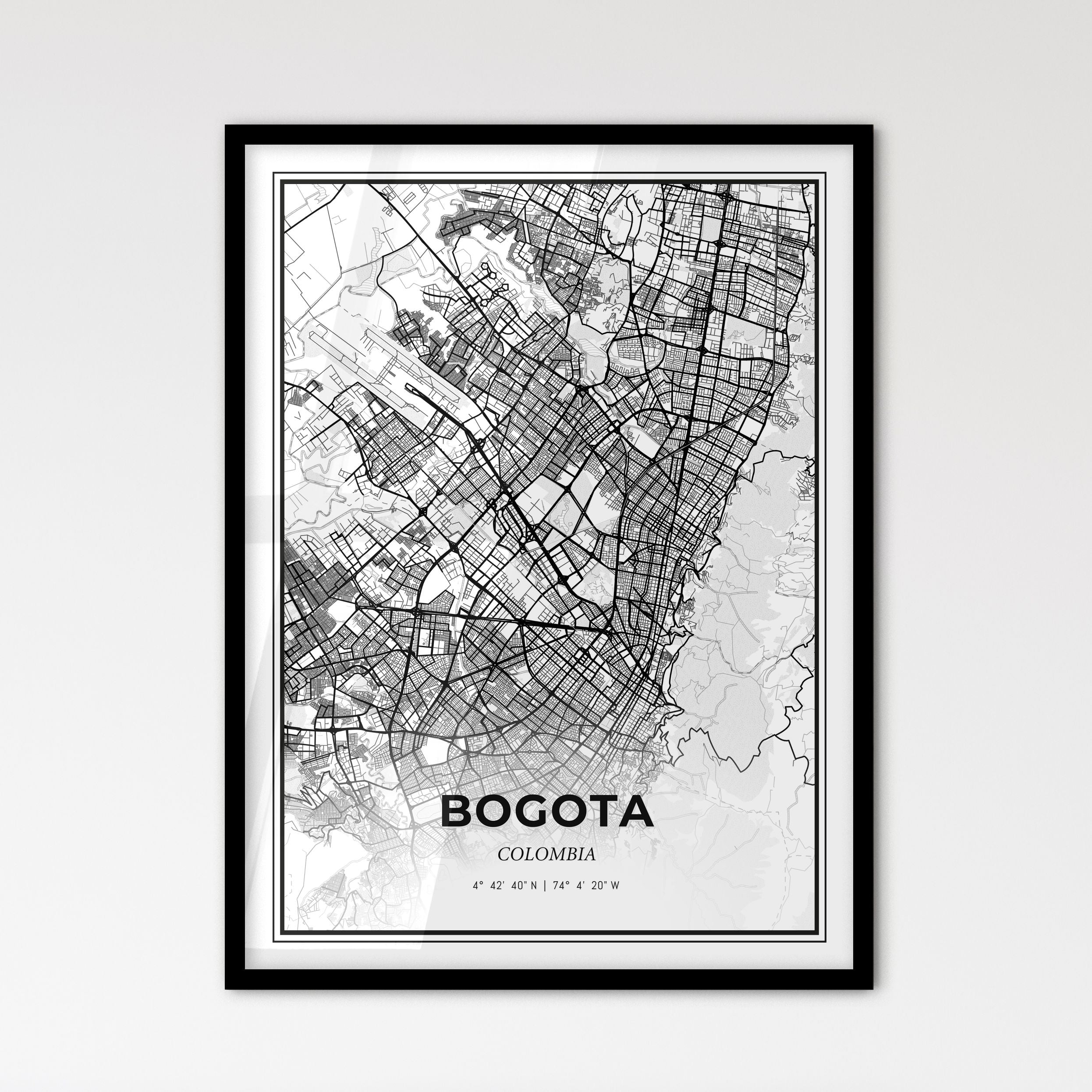 Bogota Colombia Map - Black and White Art Print – HEBSTREIT