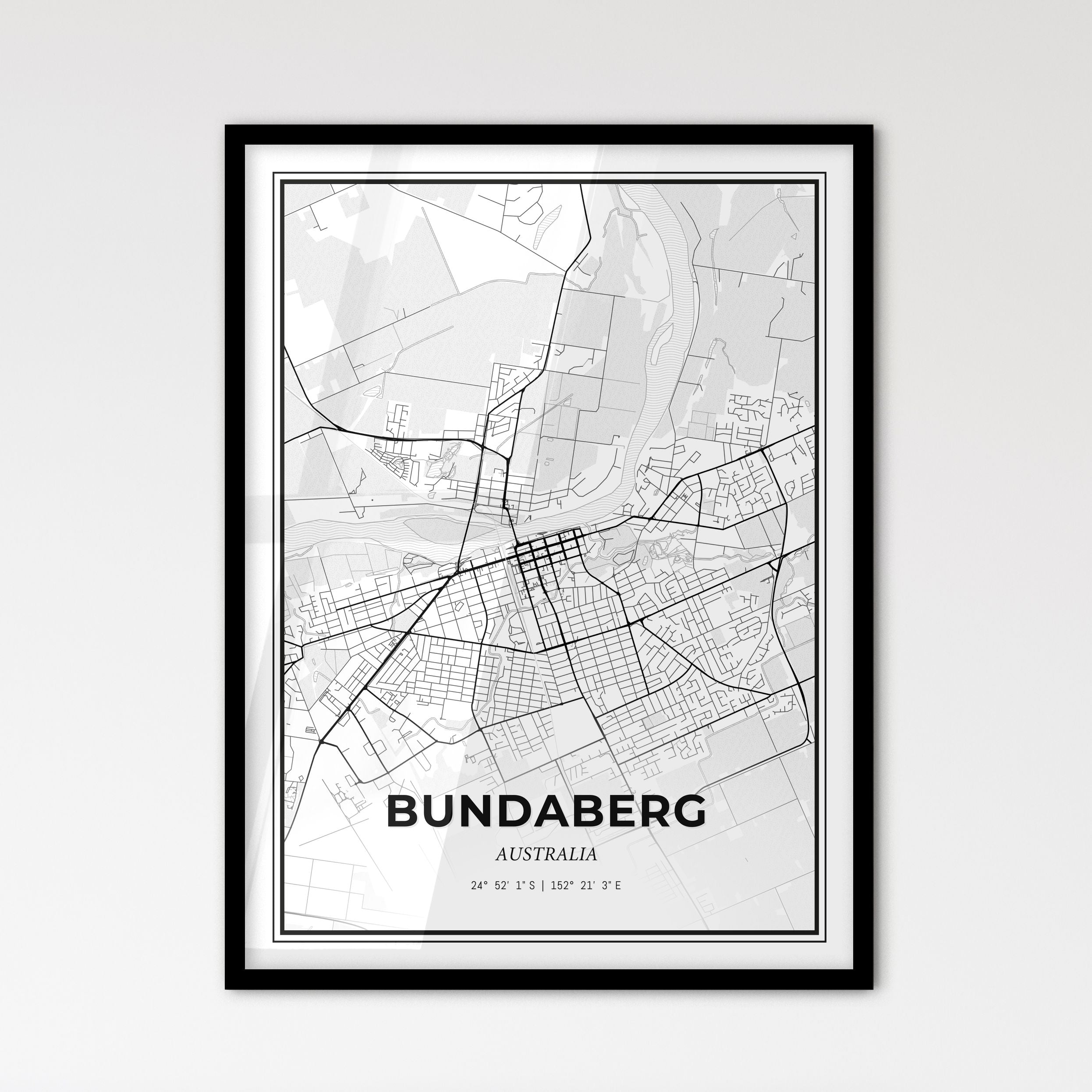 Bundaberg Australia Map - Black and White Art Print – HEBSTREIT