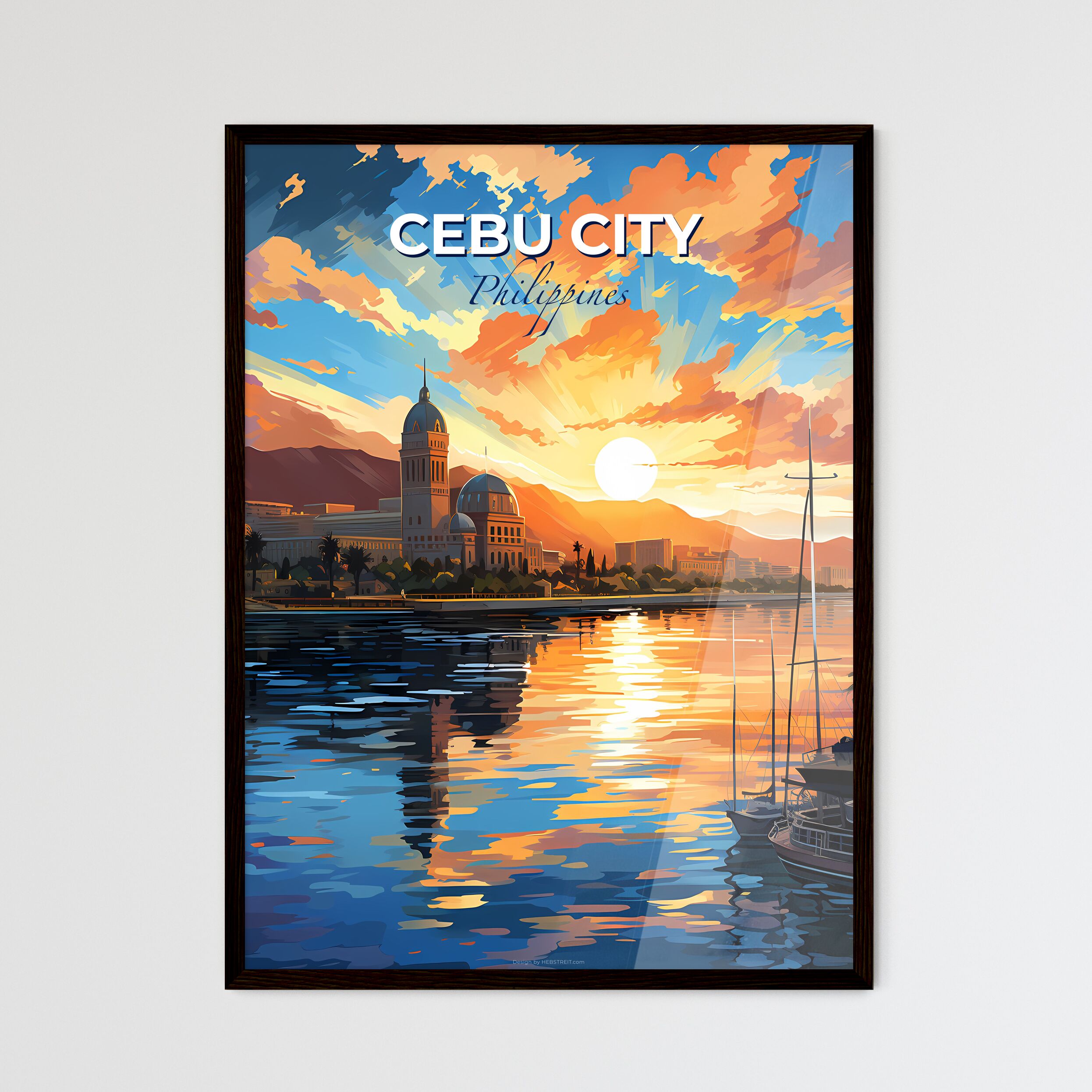 Cebu City Philippines Skyline - a painting of a city and a body of ...