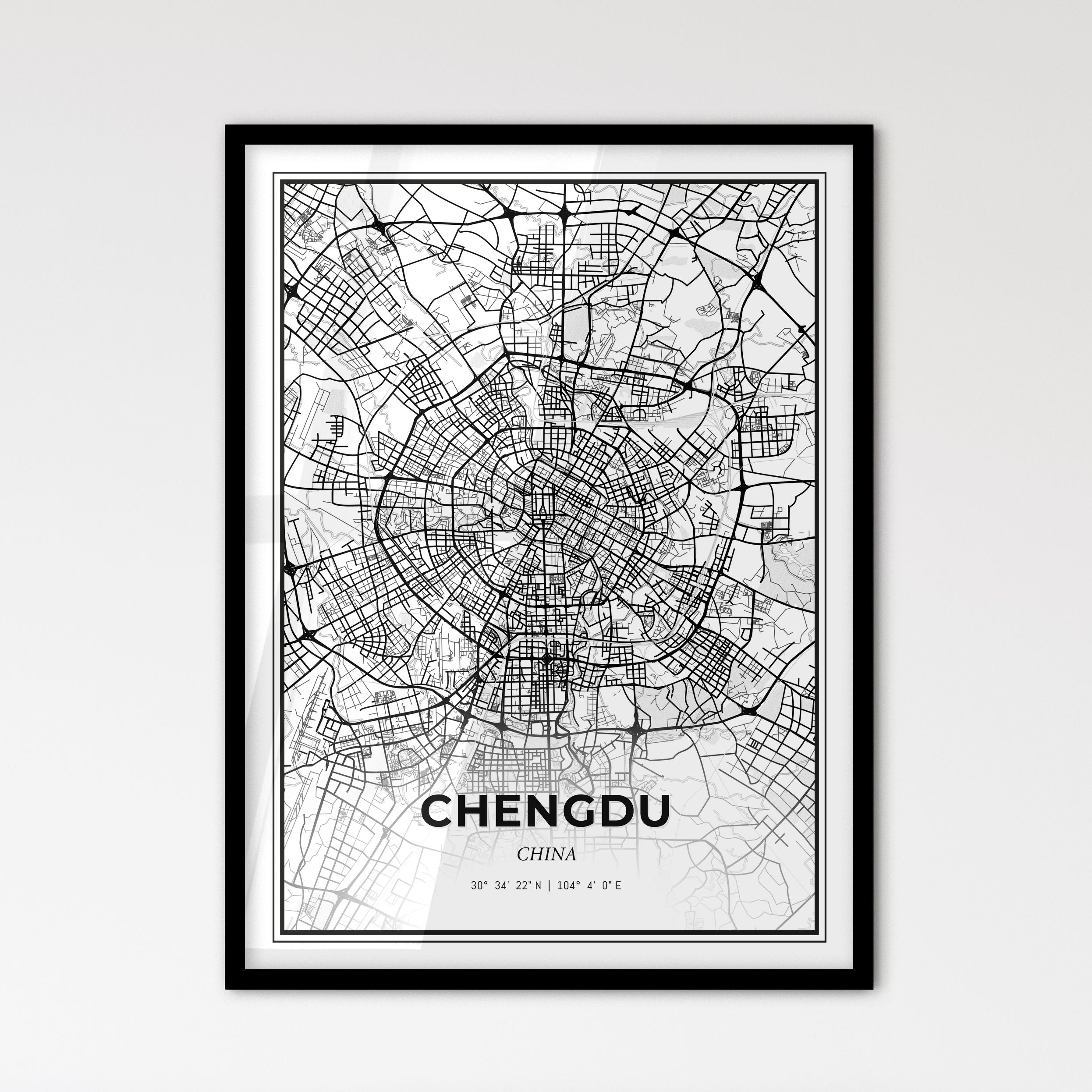 Chengdu China Map - Black and White Art Print – HEBSTREIT