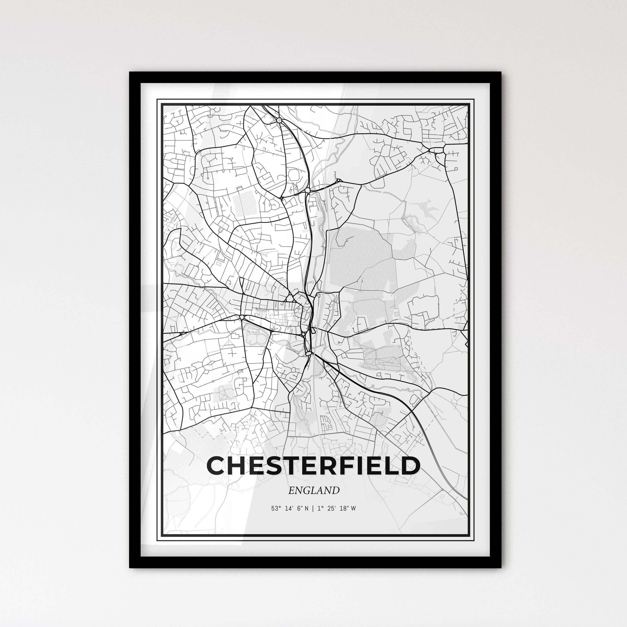 Chesterfield England Map - Black and White Art Print – HEBSTREIT