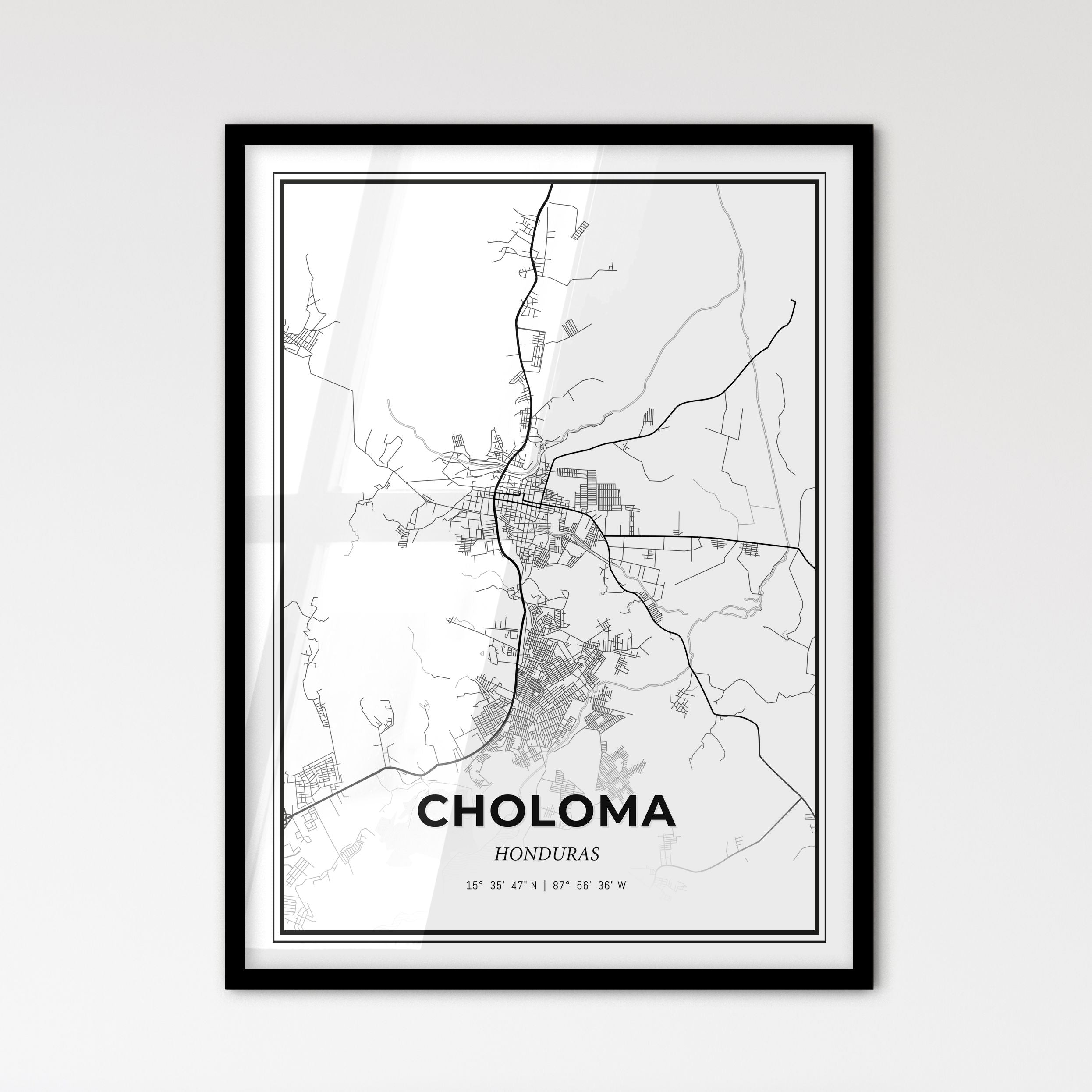 Choloma Honduras Map - Black and White Art Print – HEBSTREIT