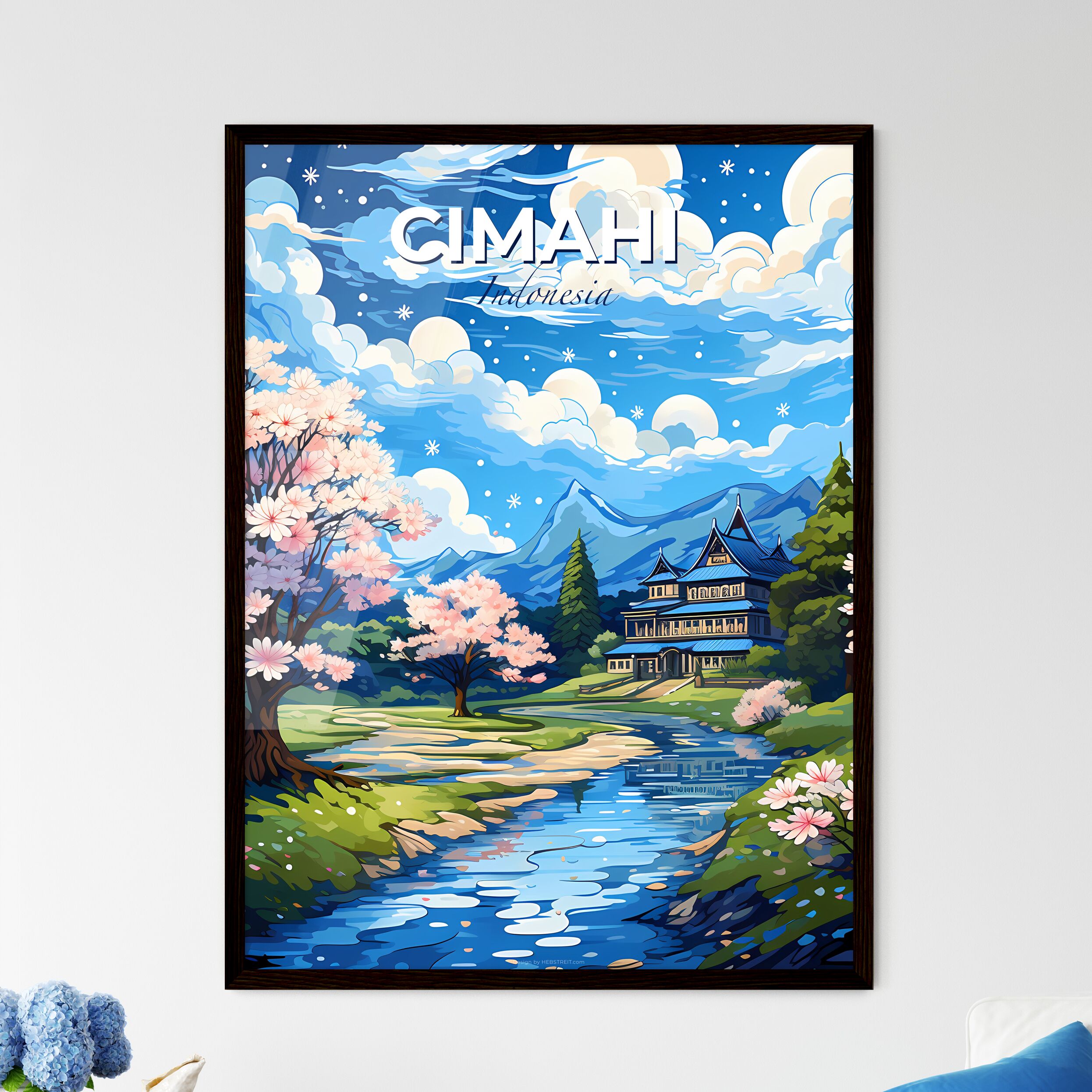 Cimahi Indonesia Skyline - a painting of a house and a river | AI Art ...