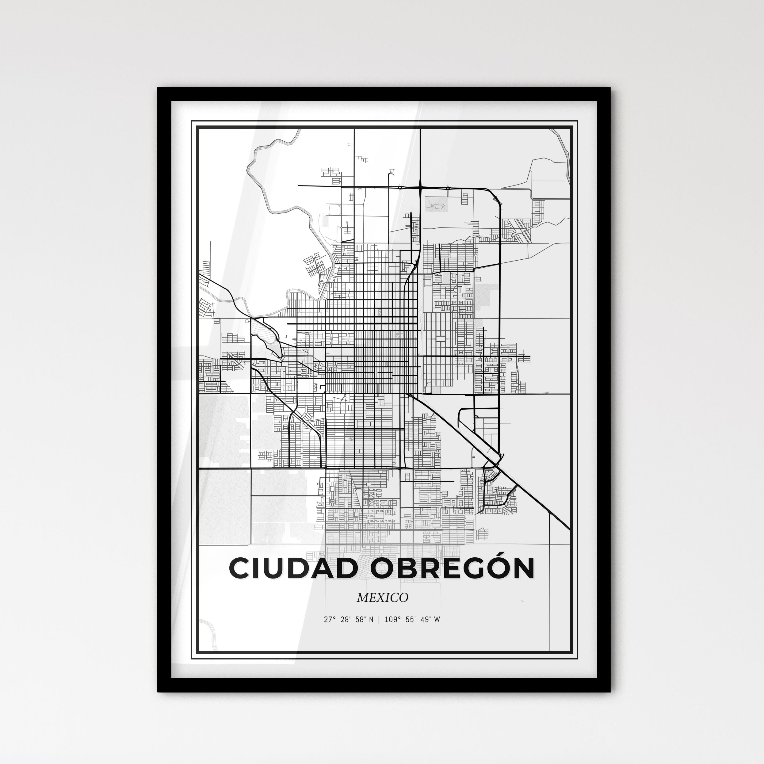 Ciudad Obregón Mexico Map - Black and White Art Print – HEBSTREIT