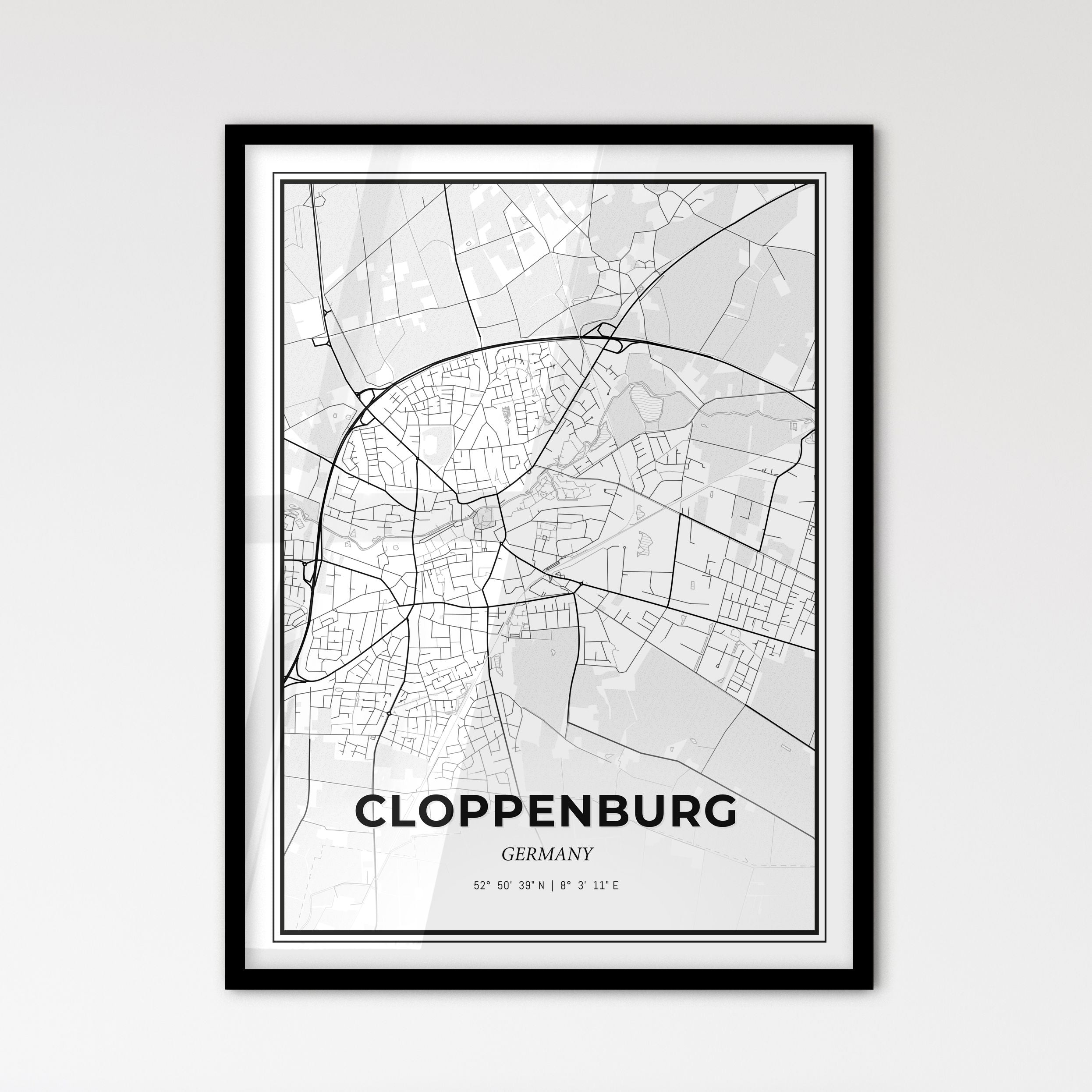 Cloppenburg Germany Map - Black and White Art Print – HEBSTREIT