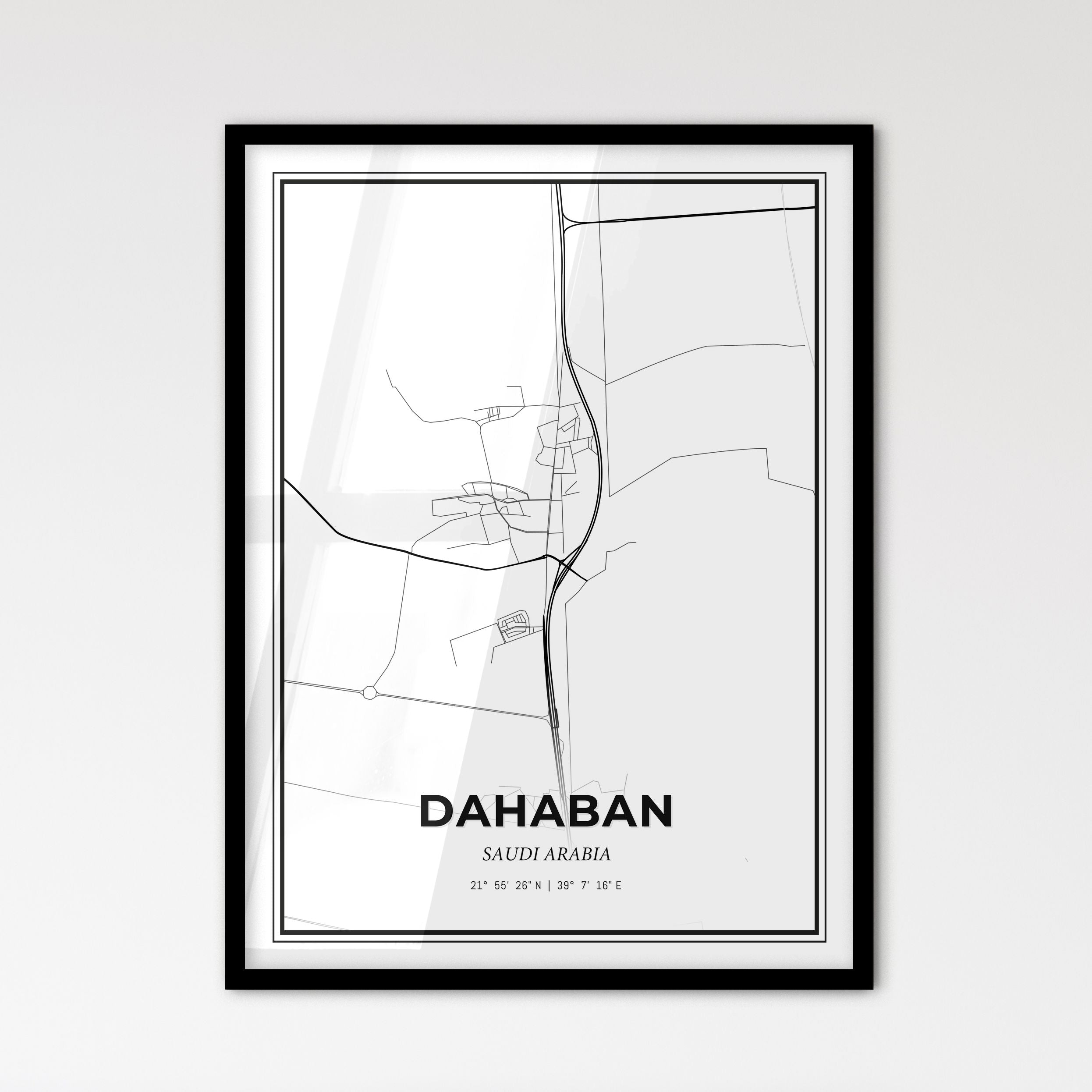 Dahaban Saudi Arabia Map - Black and White Art Print – HEBSTREIT