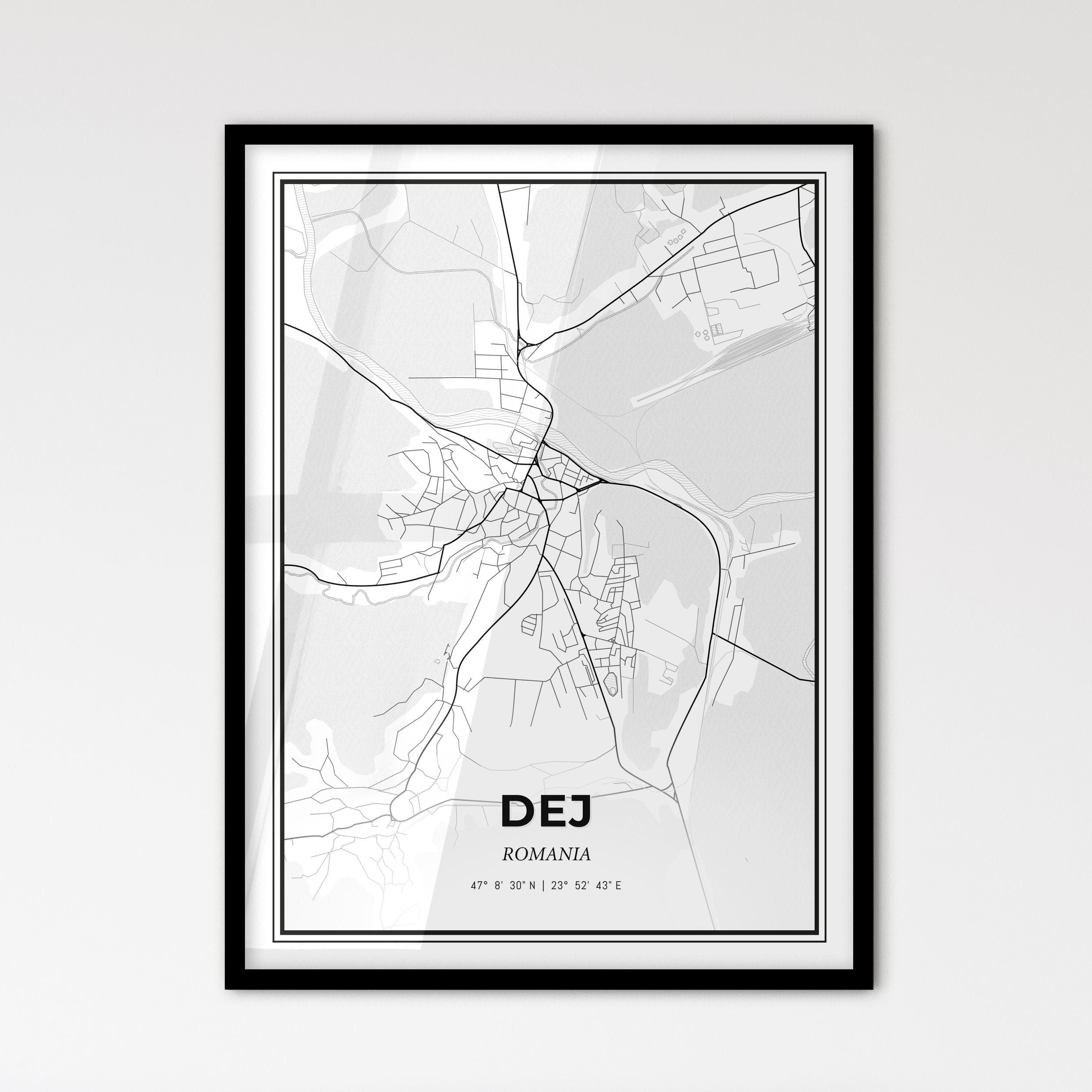 Dej Romania Map - Black and White Art Print – HEBSTREIT