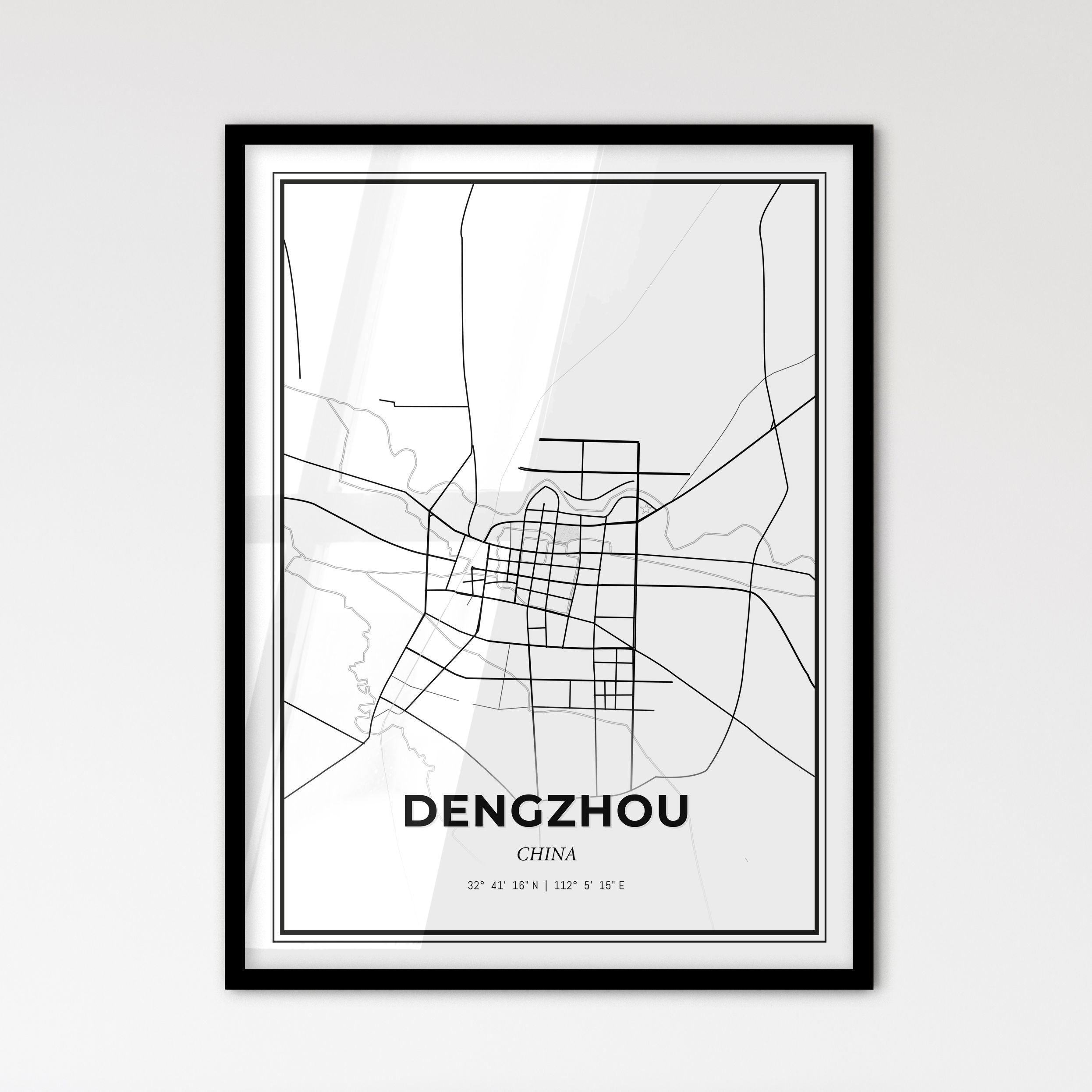Dengzhou China Map - Black and White Art Print – HEBSTREIT