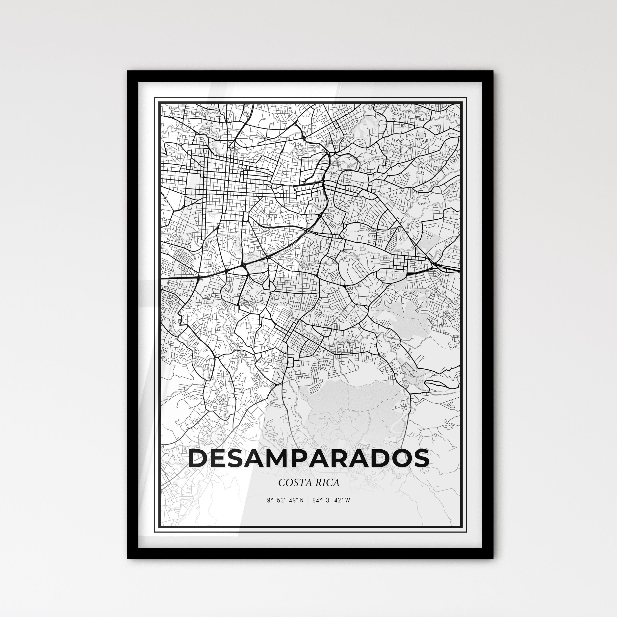 Desamparados Costa Rica Map - Black and White Art Print – HEBSTREIT