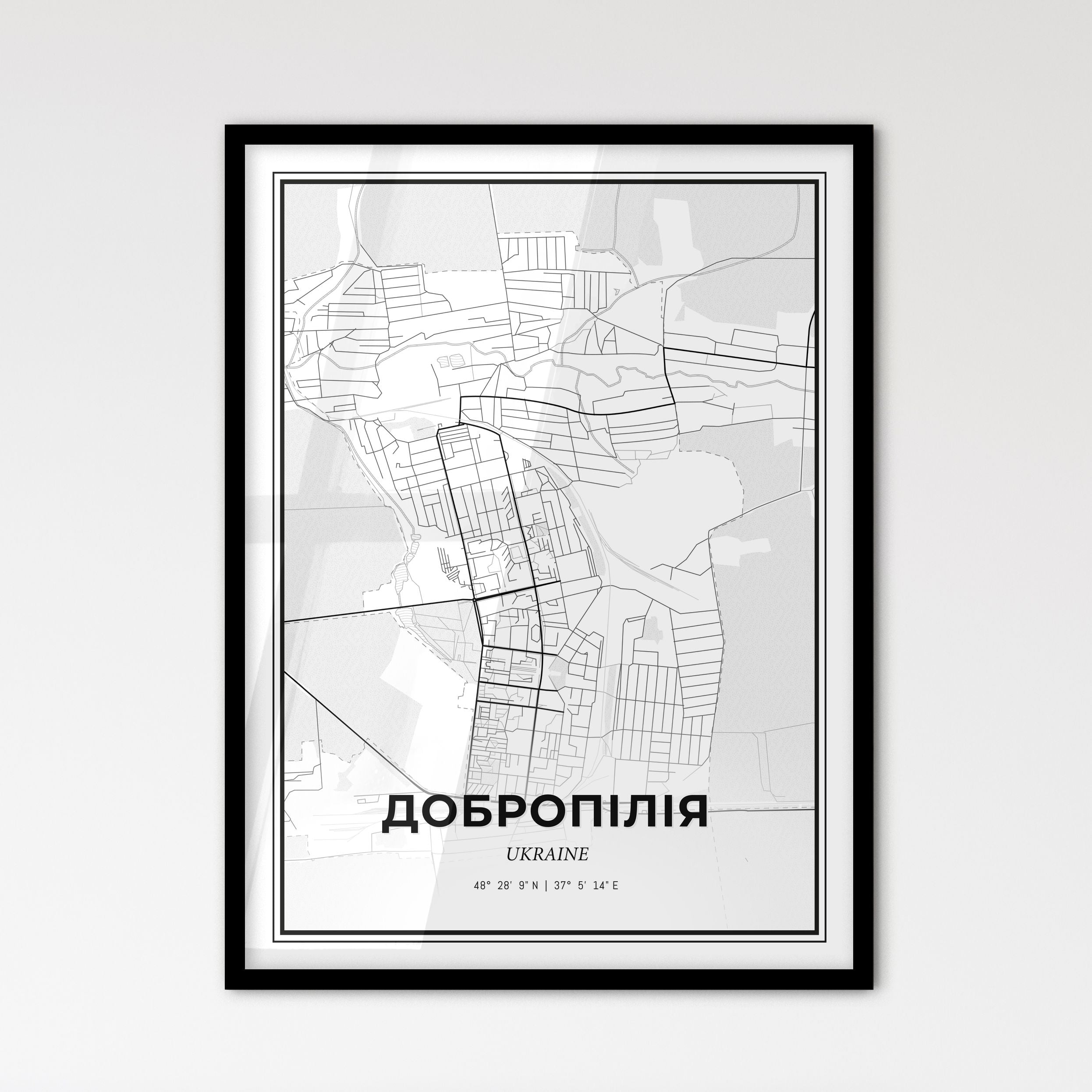Dobropillia Ukraine Map - Black and White Art Print – HEBSTREIT