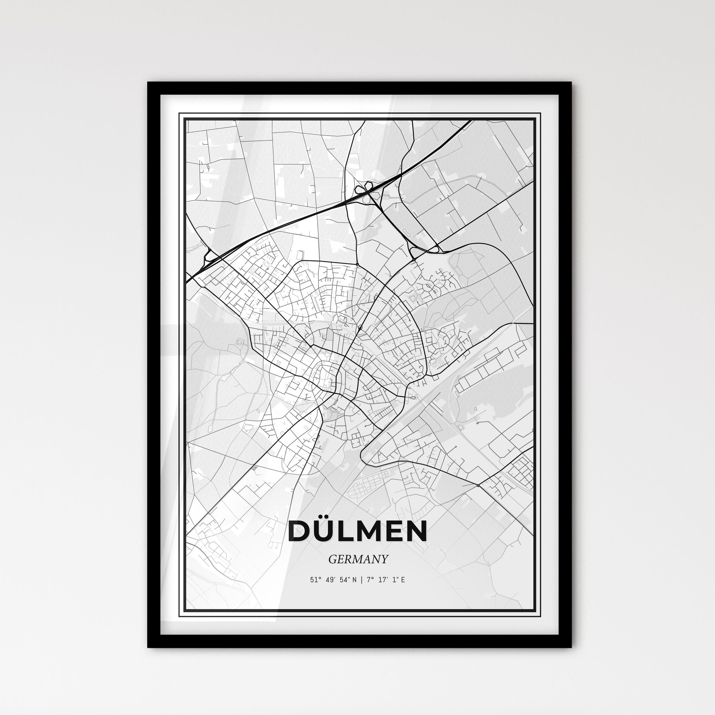 Dulmen Germany Map - Black and White Art Print – HEBSTREIT