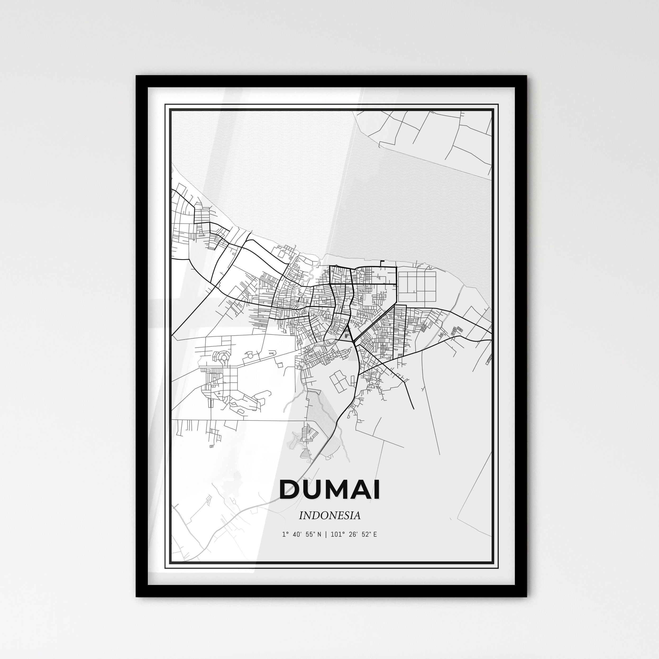 Dumai Indonesia Map - Black and White Art Print – HEBSTREIT