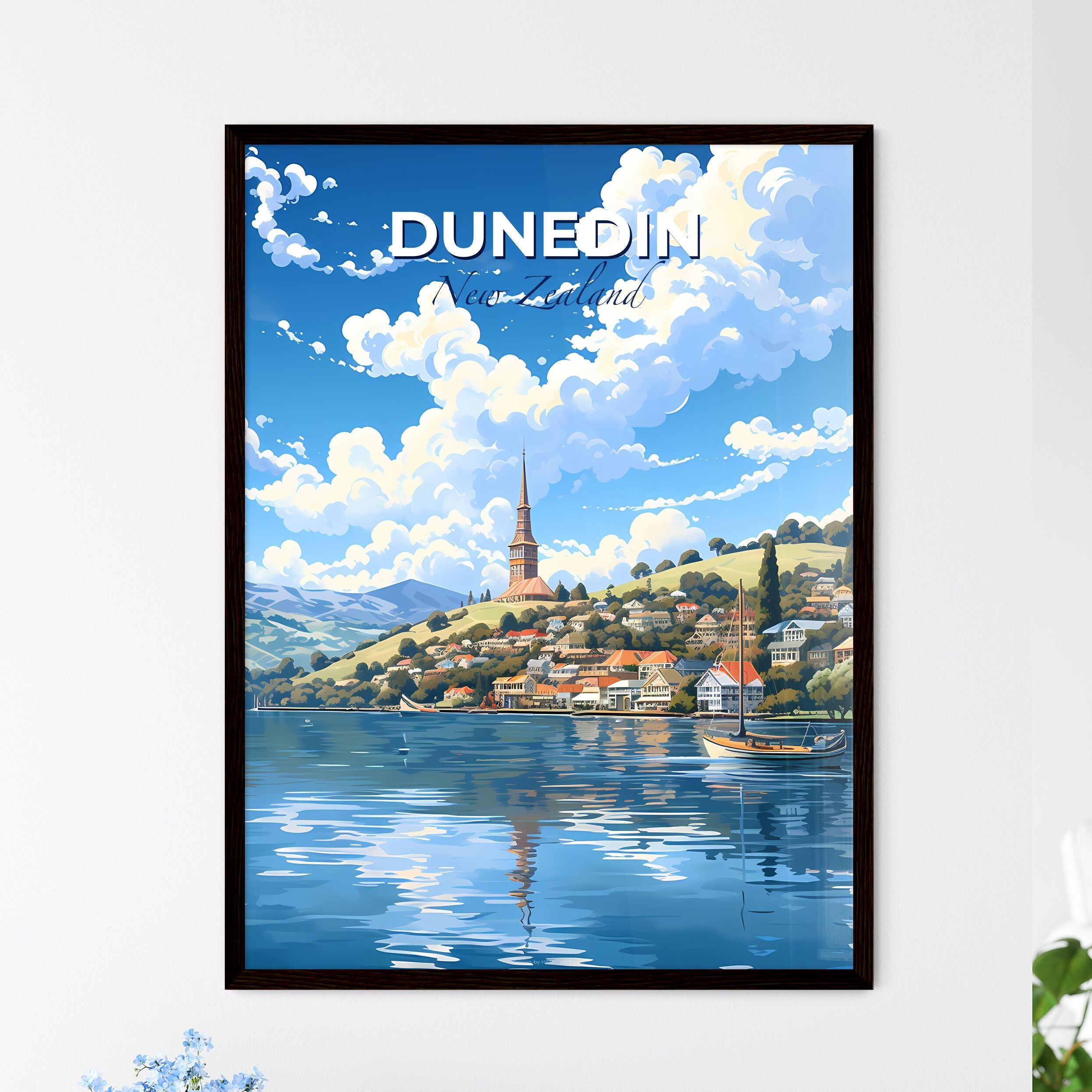 Vibrant Impressionistic Dunedin New Zealand Skyline Painting Focusing ...