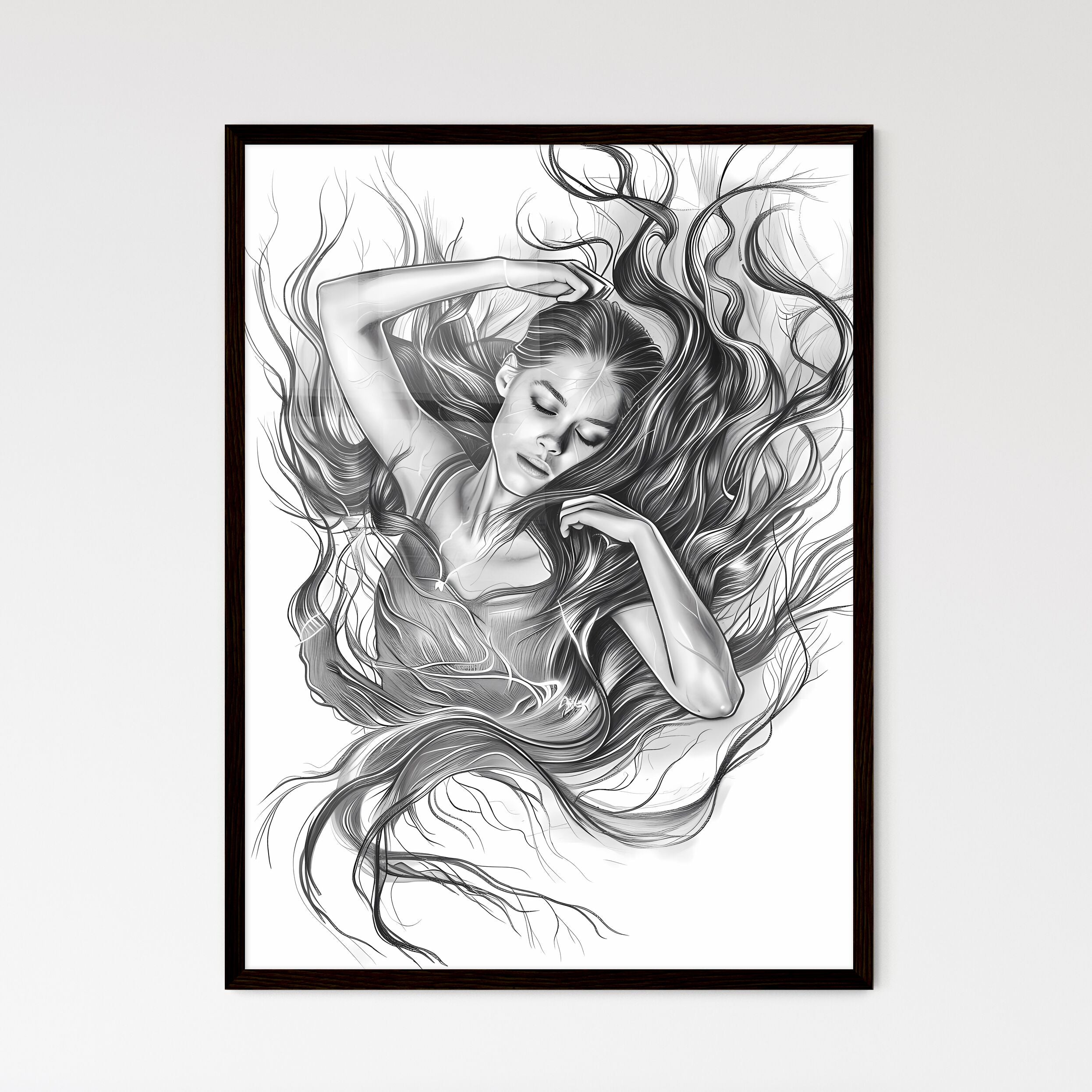 Female figure drawing pencil work, in the style of aggressive digital ...
