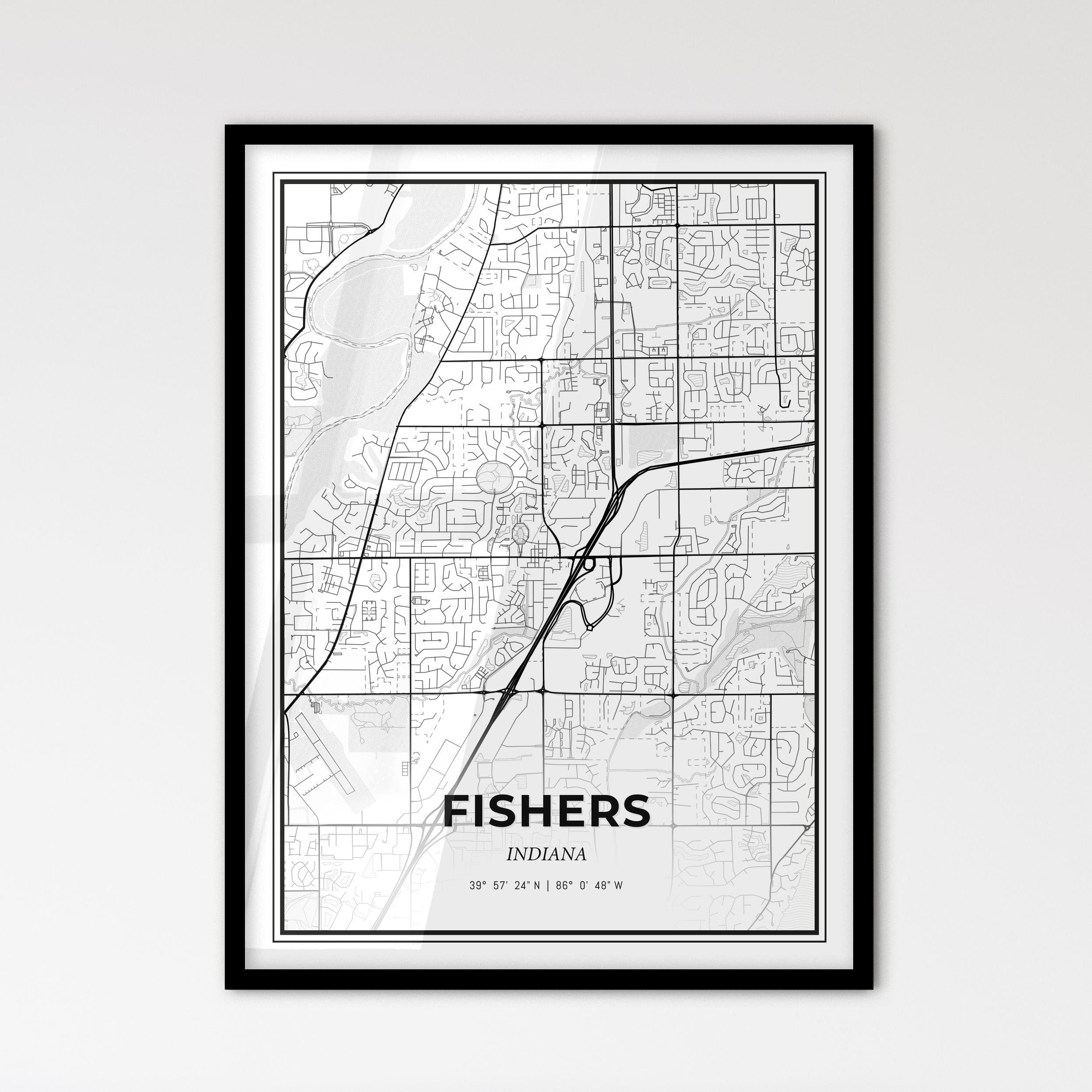 Fishers Indiana Map - Black and White Art Print – HEBSTREIT
