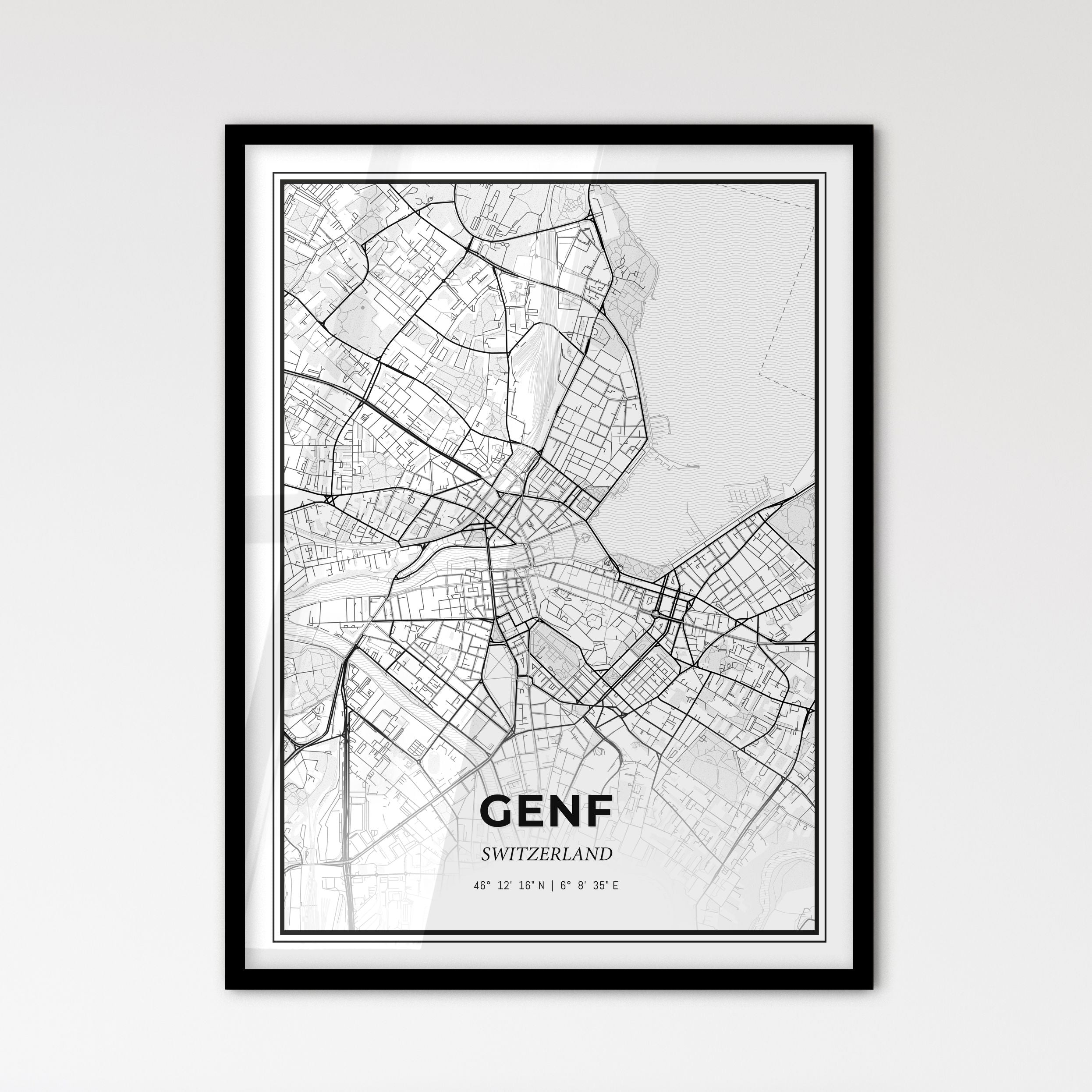 Geneva Switzerland Map - Black and White Art Print – HEBSTREIT